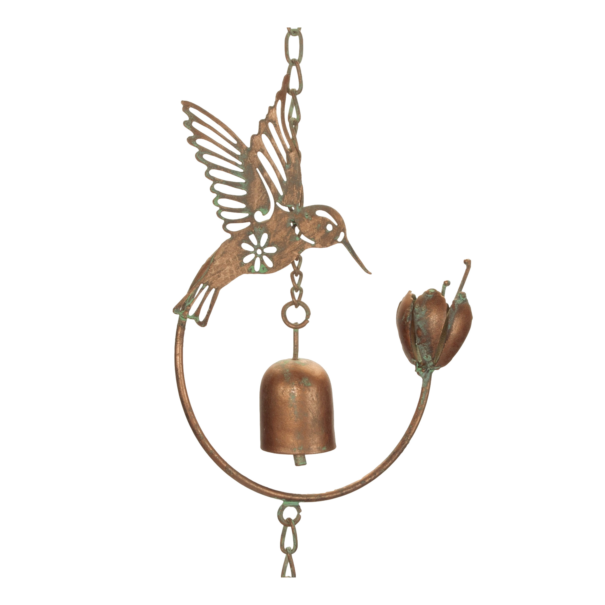 Arlmont & Co. Iron Hummingbird and Bell Rain Chain | Wayfair