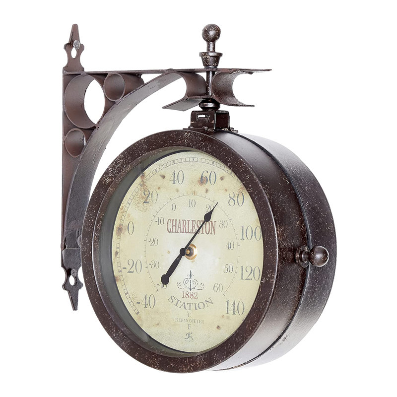 Williston Forge Outdoor Round Metal Wall Clock 12 Inches - Weathered ...