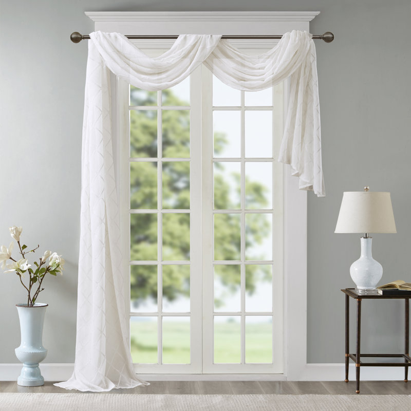 Madison Park Irina Solid Sheer Embroidered Window Scarf & Reviews | Wayfair