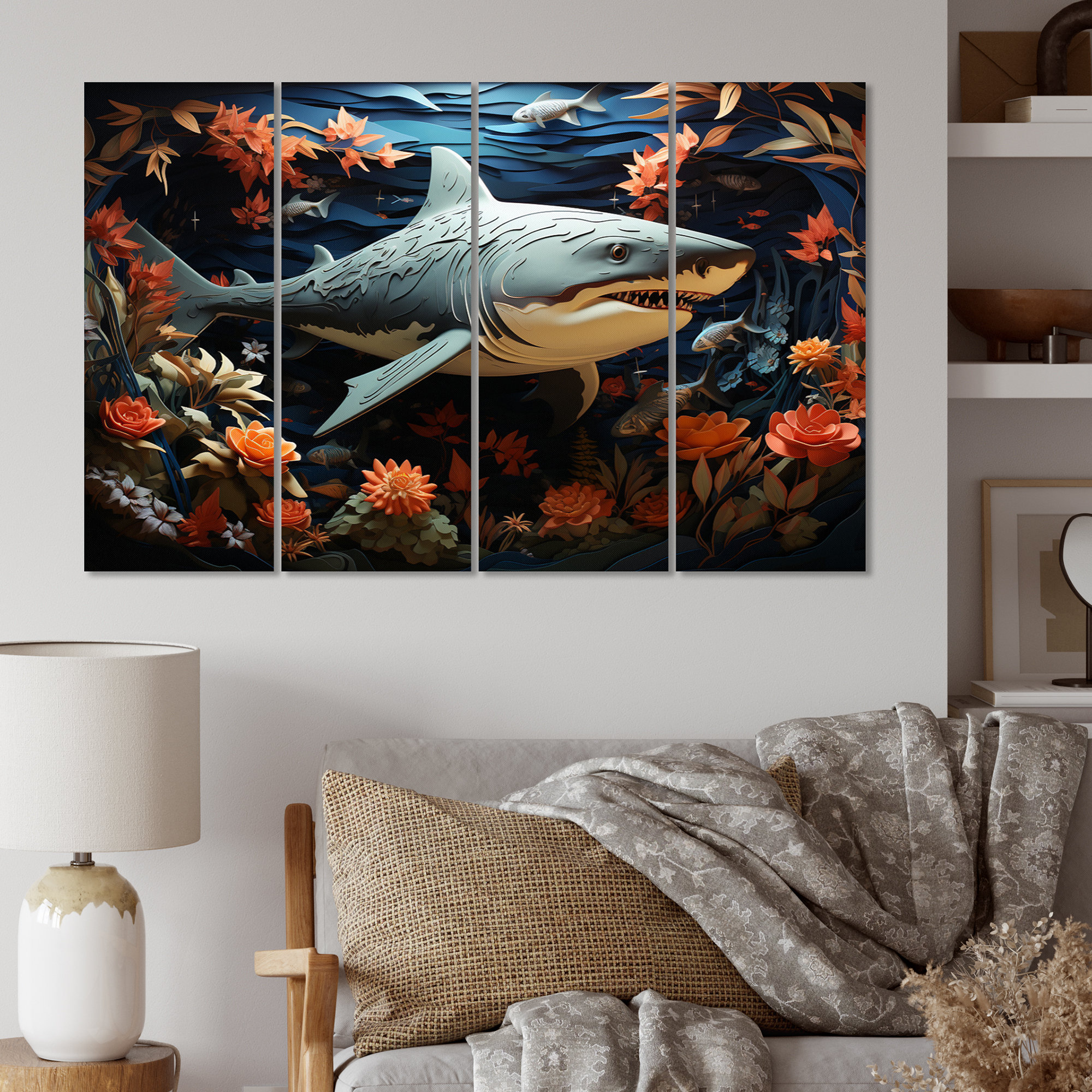 Breakwater Bay Blue Shark Silent Hunter Papercut - 4 Piece Wrapped ...