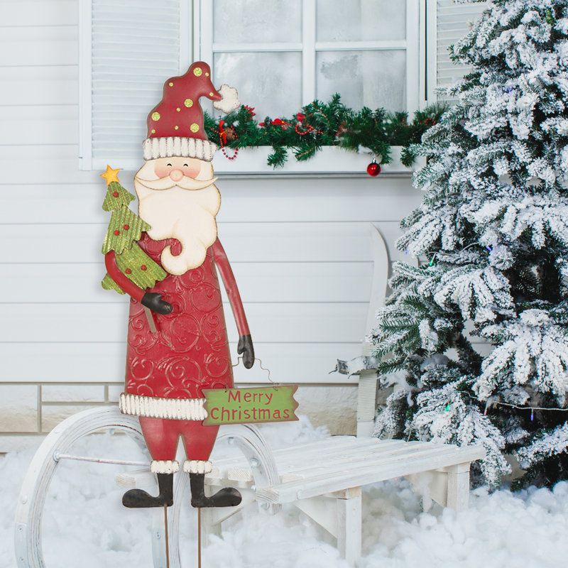 Glitzhome 36"H Metal Christmas Santa Yard Stake or Standing Decor or ...