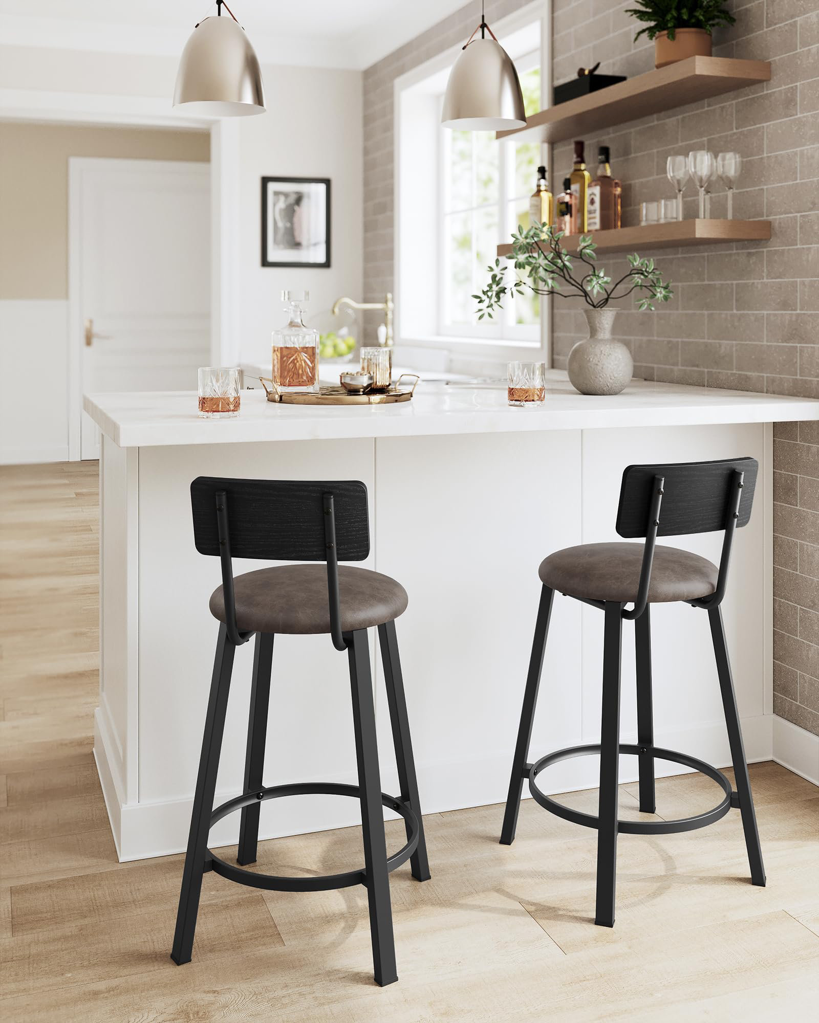 17 Stories Bar Stools,PU Upholstered Breakfast Stools, 29.7-Inch ...