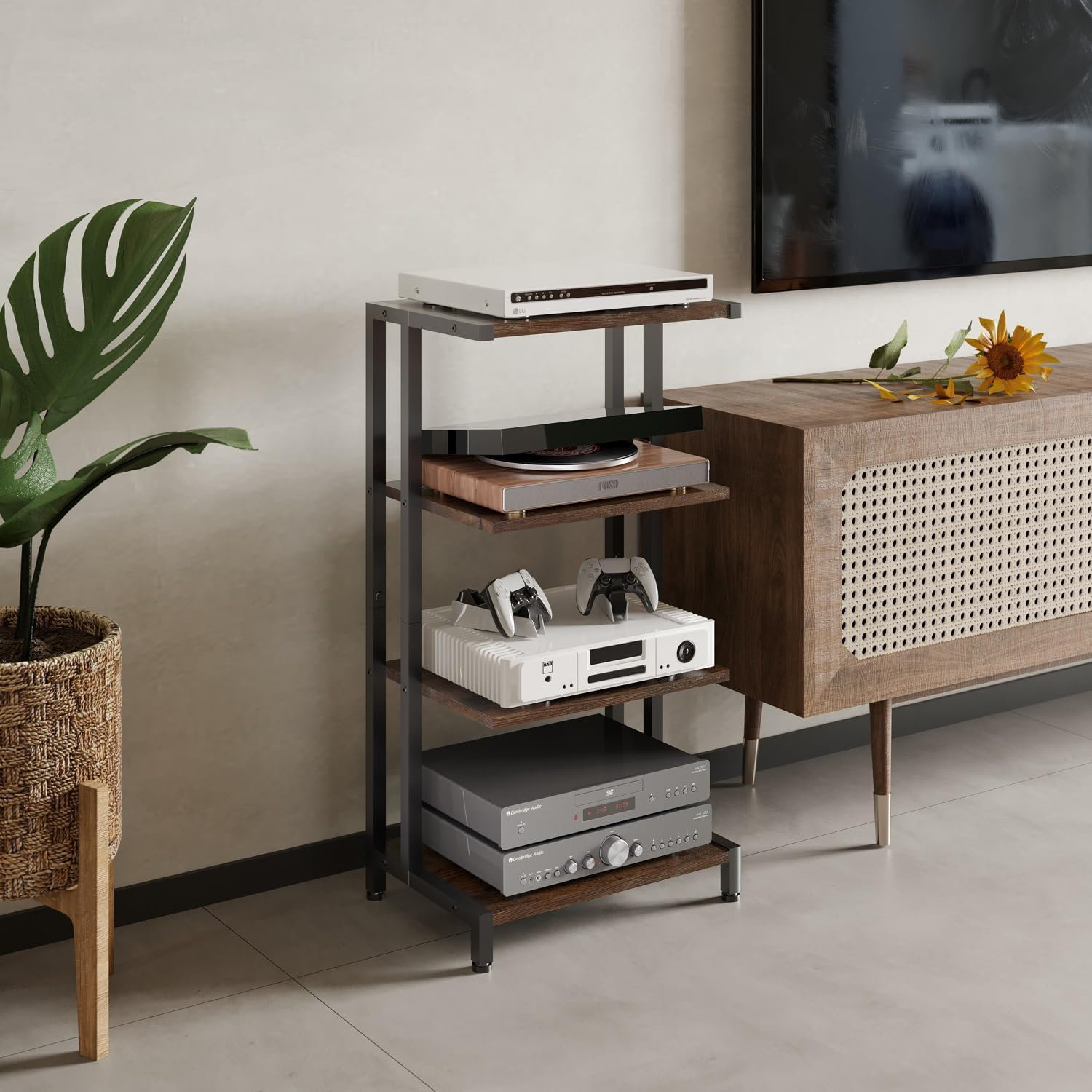 17 Stories 4-Tier AV Media Stand Corner Shelf Wooden Corner Shelves ...