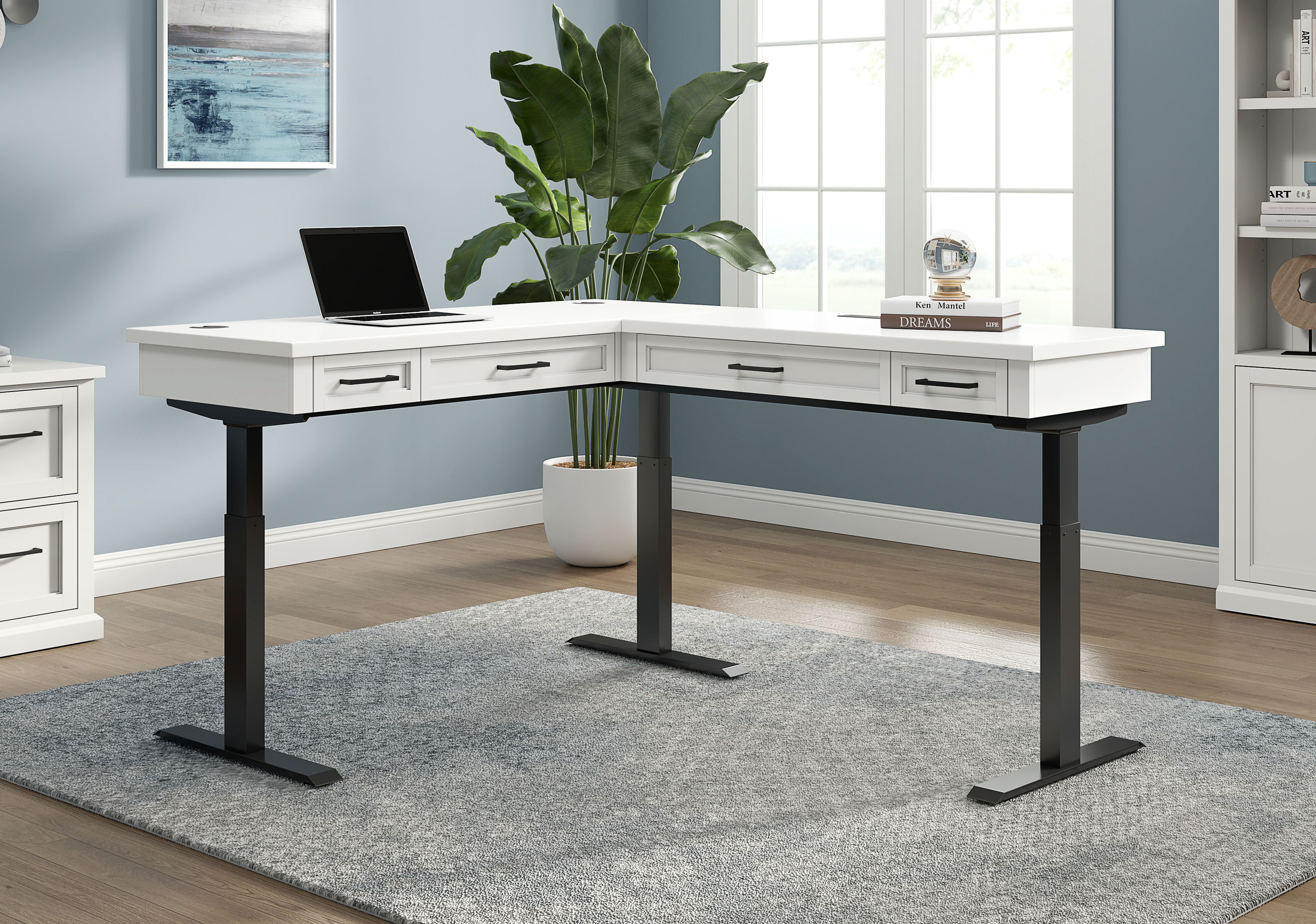 Inbox Zero Markay Height Adjustable L-Shaped Executive Desk with Built ...