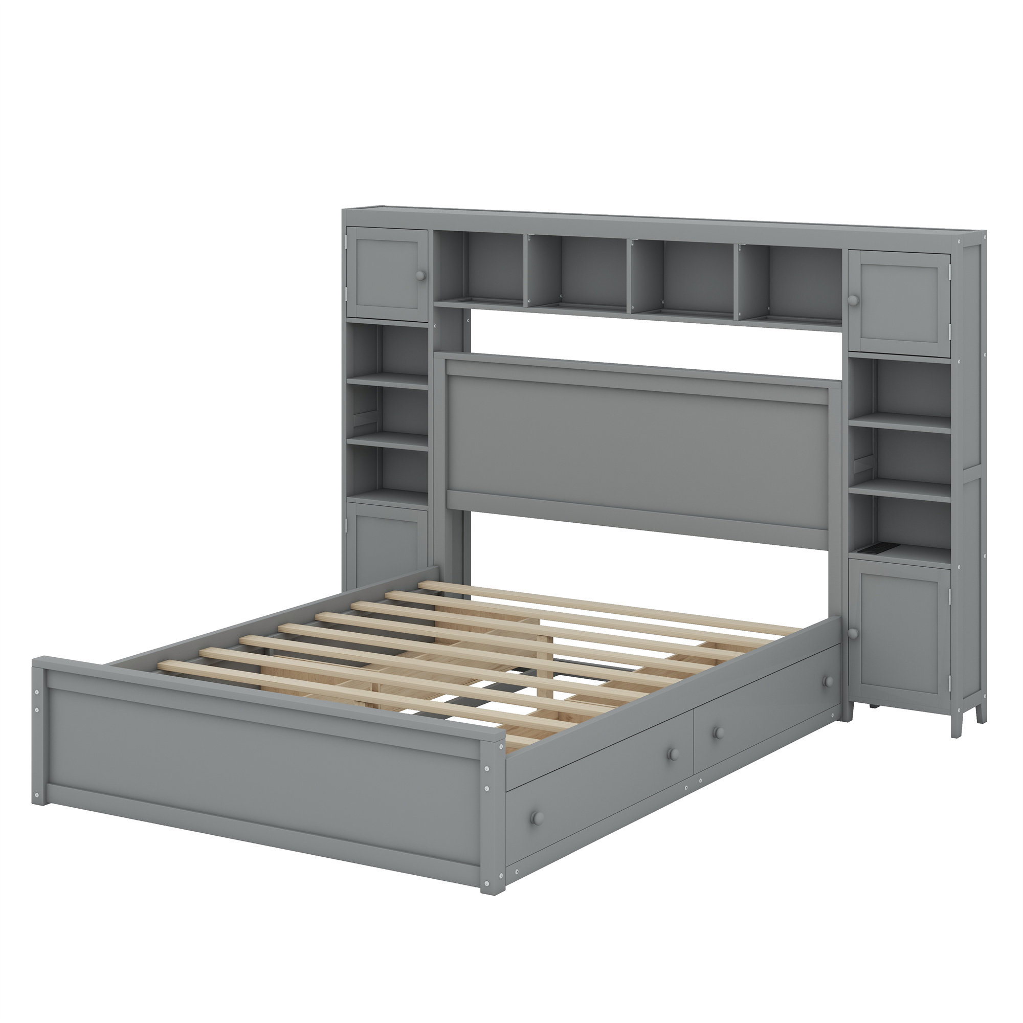 Red Barrel Studio® Bed With All-In-One Cabinet, Shelf And Sockets ...