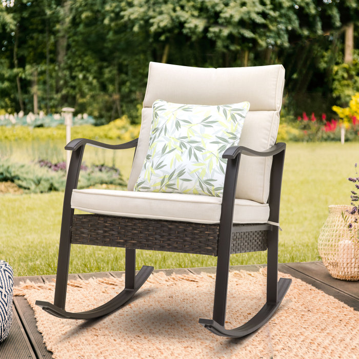 Mercury Row® Outdoor Portsmouth Patio Wicker Rocking Metal Chair with ...
