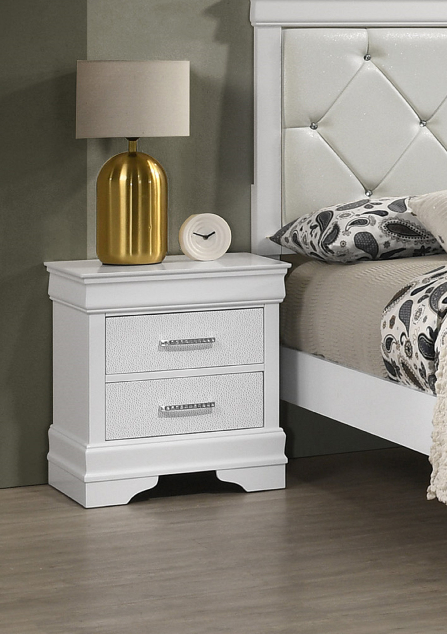 Mercer41 Gorgeous Modern Glam Two-Drawer Nightstand With Crystal-Like ...