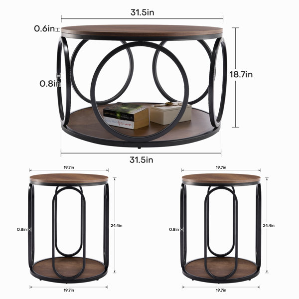 17 Stories Carnforth 3 - Piece Modern Industrial Living Room Table Set ...