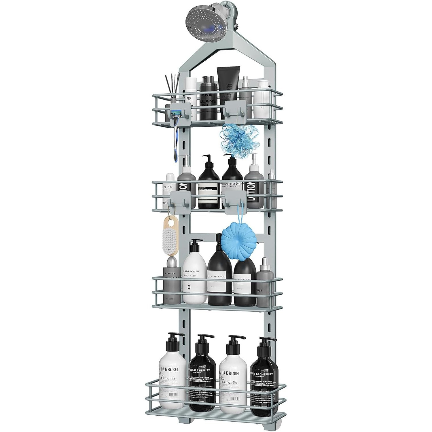 Rebrilliant Hanging Shower Caddy, 4 Tier Adjustable Basket Over Shower ...