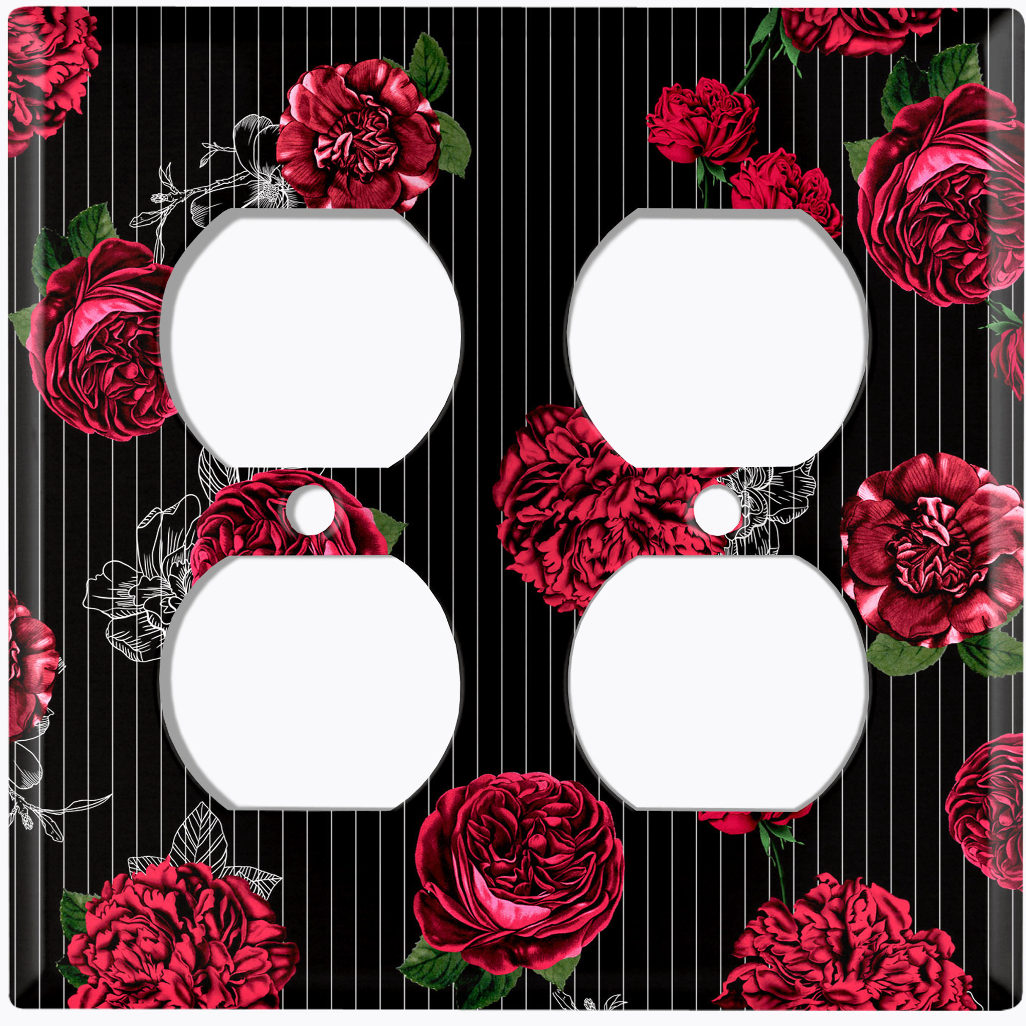 WorldAcc Metal Light Switch Plate Outlet Cover (Red Roses Flowers Black ...