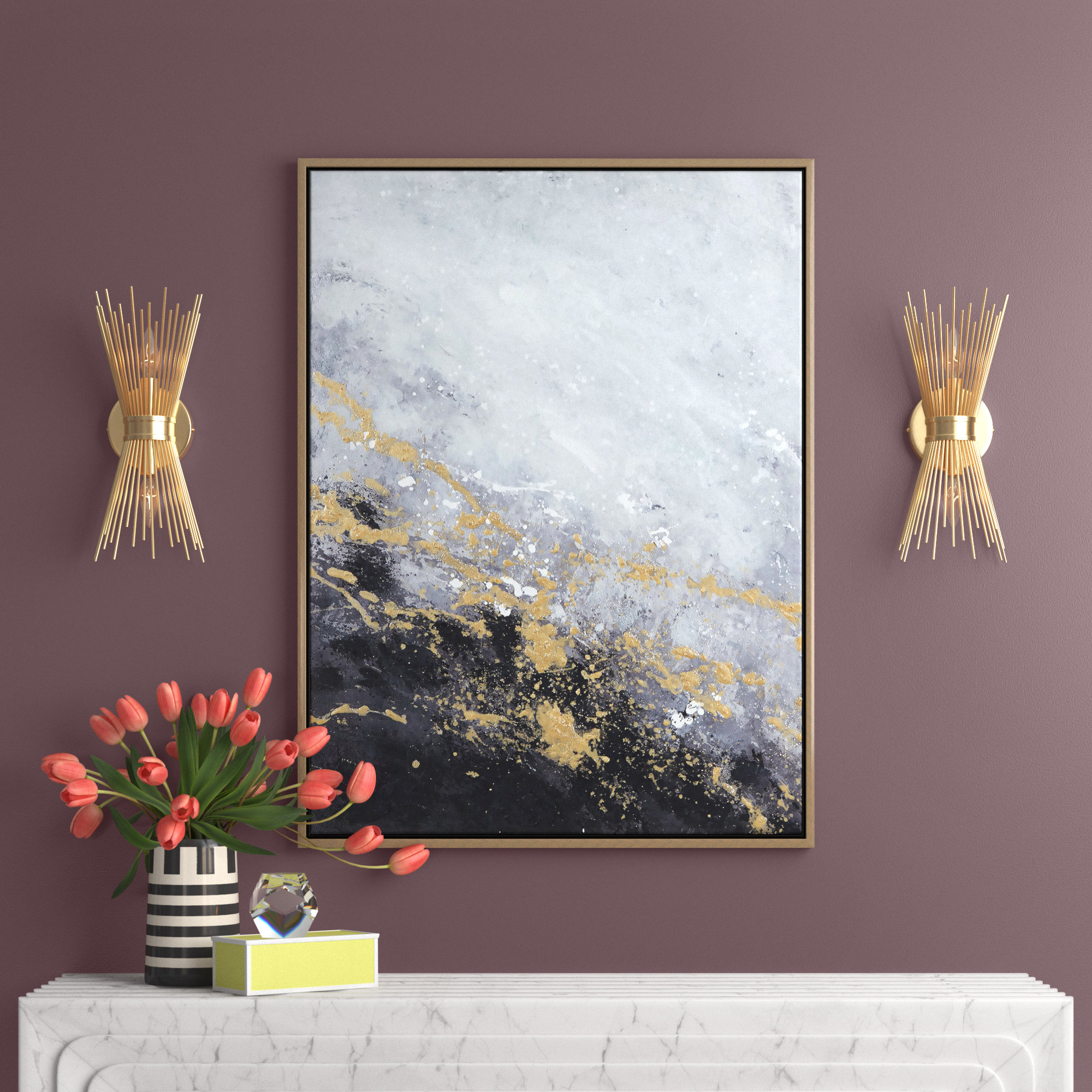 Etta Avenue™ Gold Canvas Geode Abstract Living Room Framed Wall Art ...