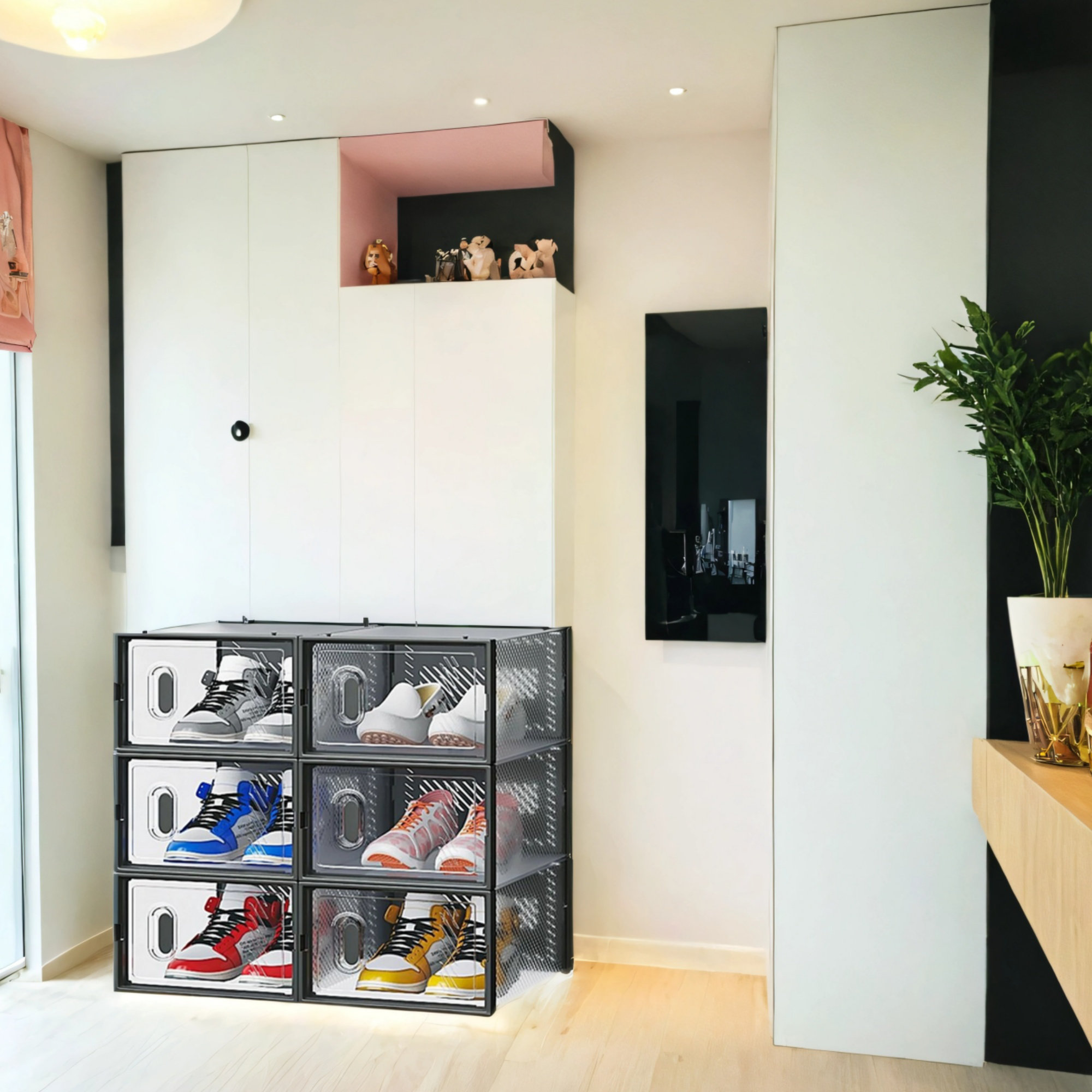 Wrought Studio™ 6-piece Stackable Shoe Cabinet With Transparent Front ...