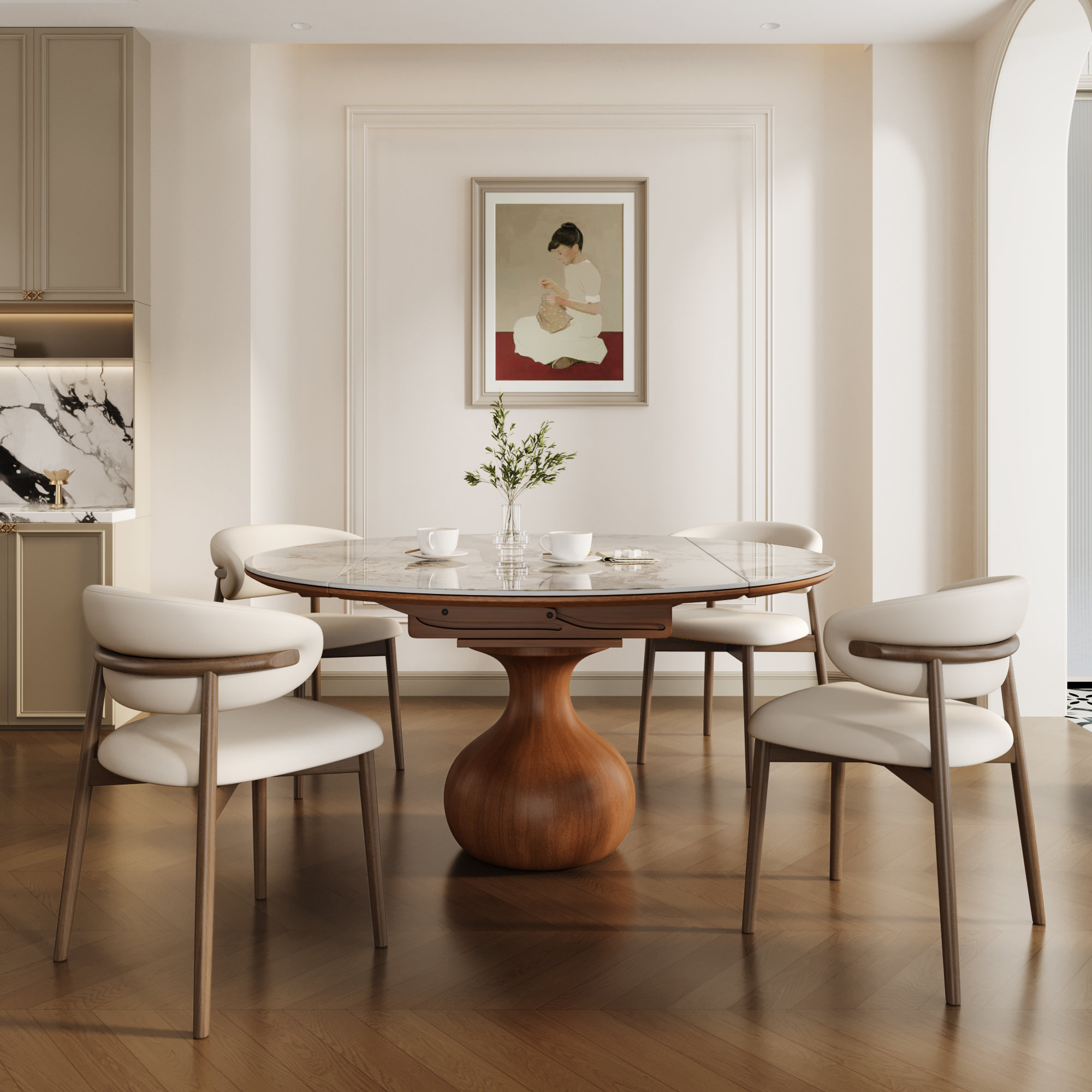 Corrigan Studio® Folding Kitchen Table 53" Extendable Round Dining ...