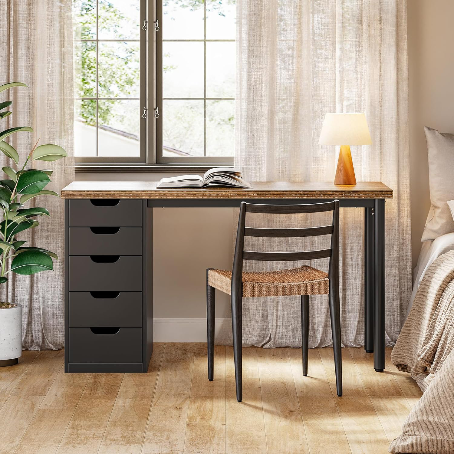 Latitude Run® Computer Desk With 5 Drawers, 47 Inch Modern Simple Study ...