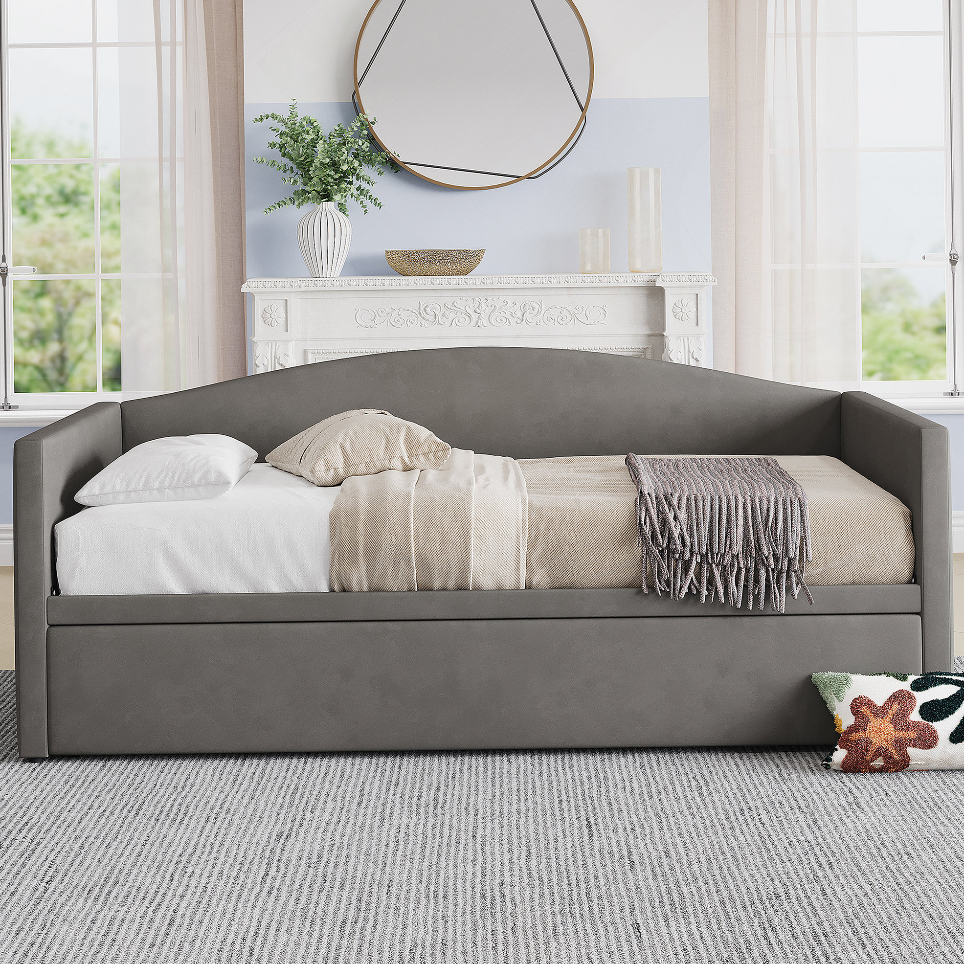 Everly Quinn Velvet Daybed with Extended Pop Up Trundle & Reviews | Wayfair