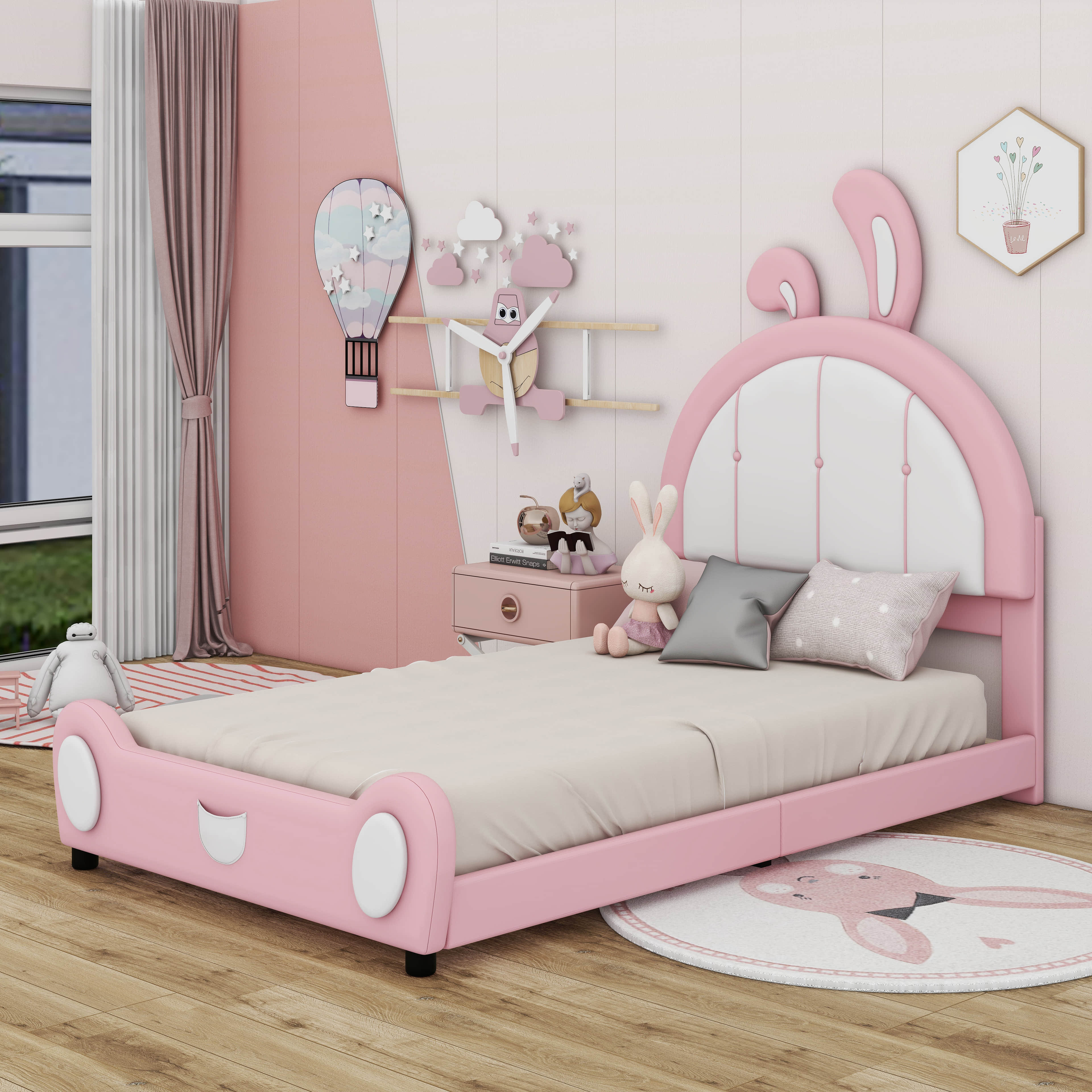 Zoomie Kids Alyza Twin Size Upholstered Platform Bed with Rabbit Shaped ...