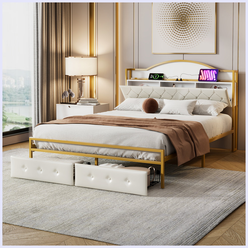 Everly Quinn Modern Platform Bed With Storage Headboard and drawers ...