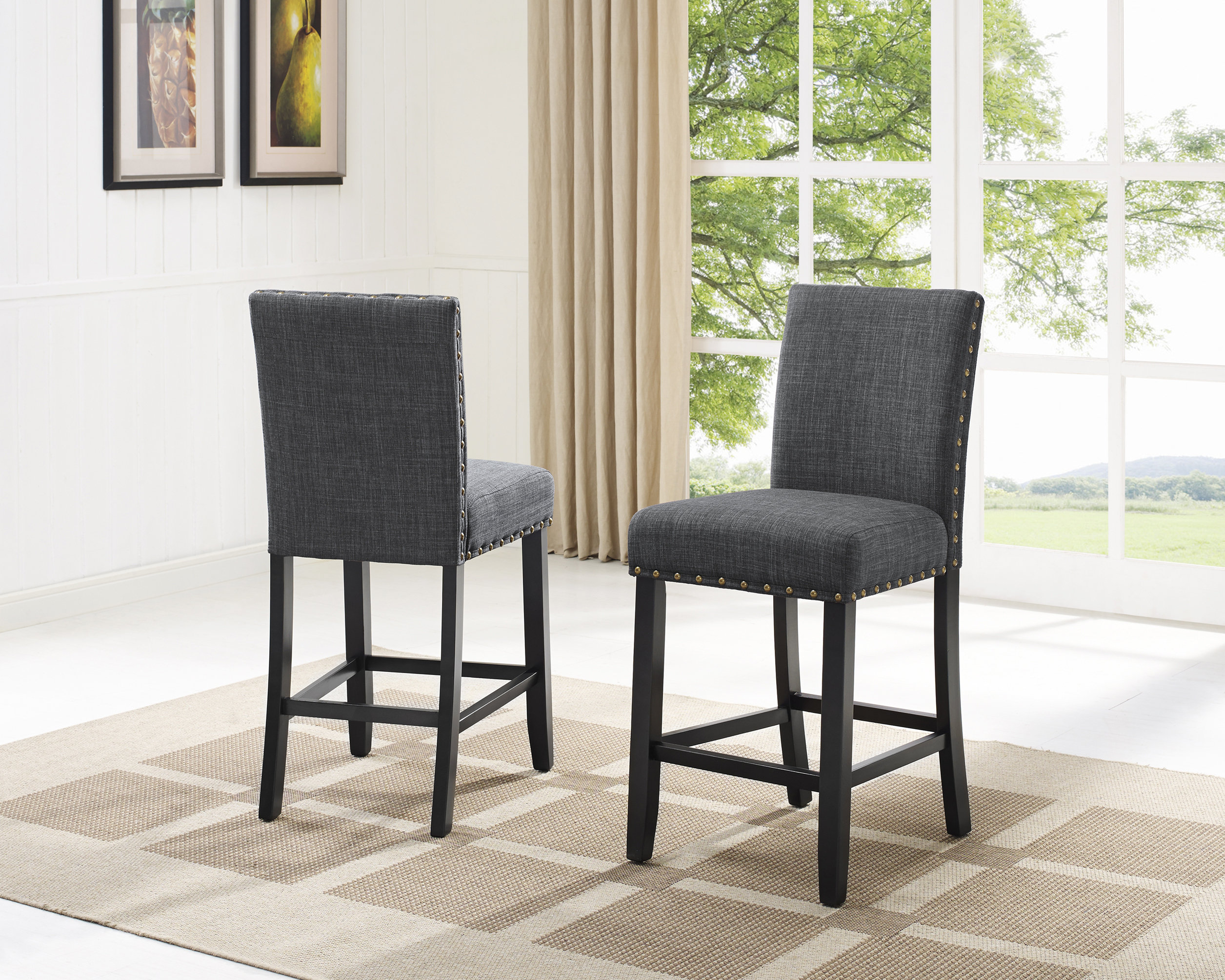 Latitude Run® Fabric Counter Height Stools With Nailhead Trim, Set Of 2 ...