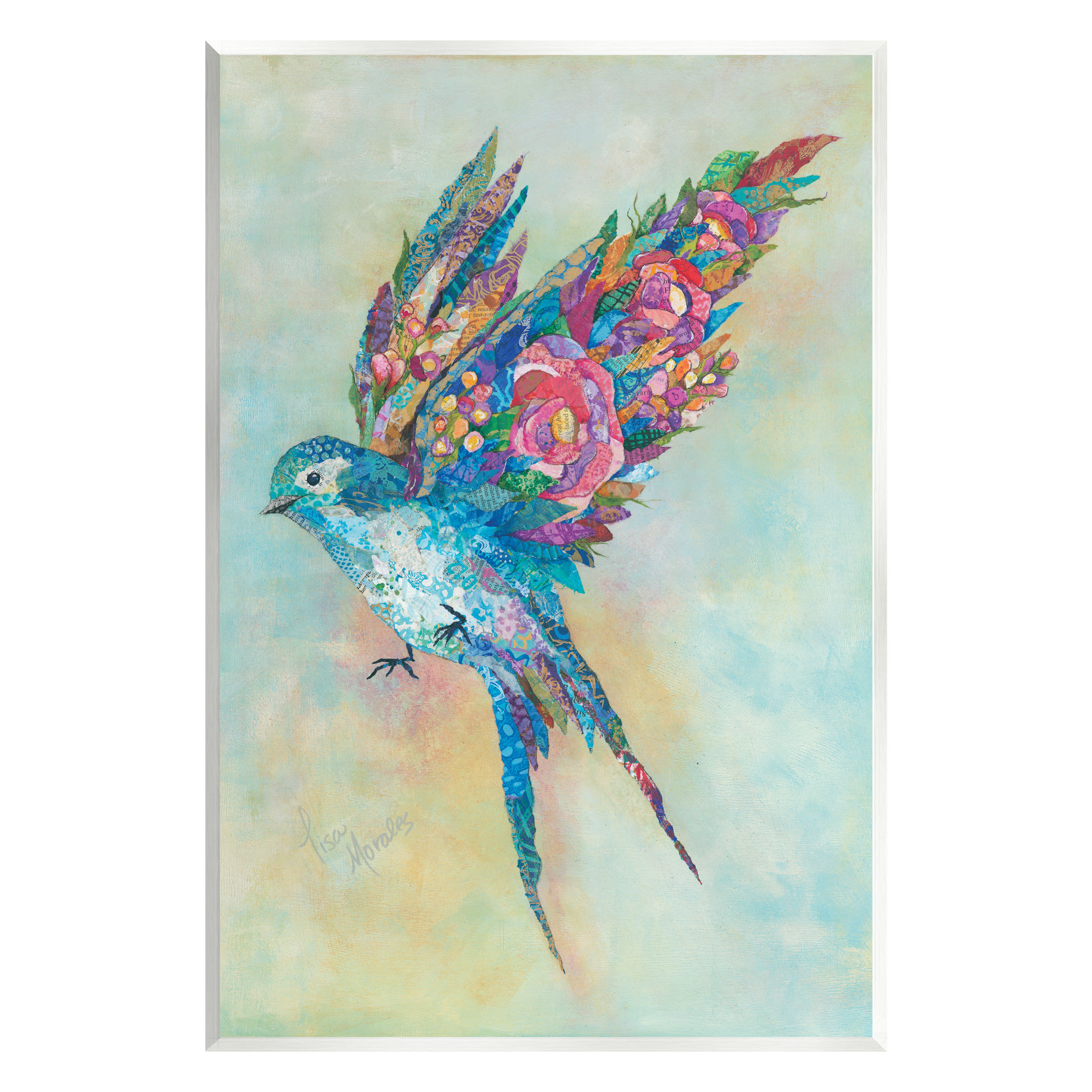 Stupell Industries Botanical Swallow Floral Blossom Wings Bird Painting ...