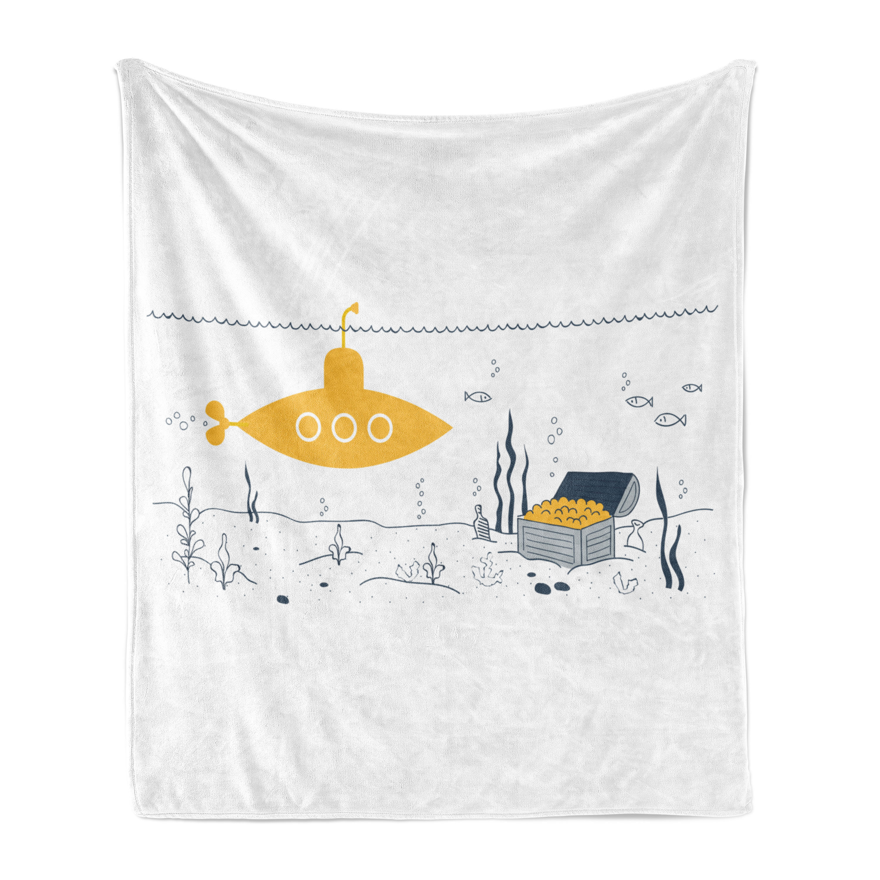 Ambesonne Yellow Submarine Fleece Throw Blanket Treasure Chest White ...