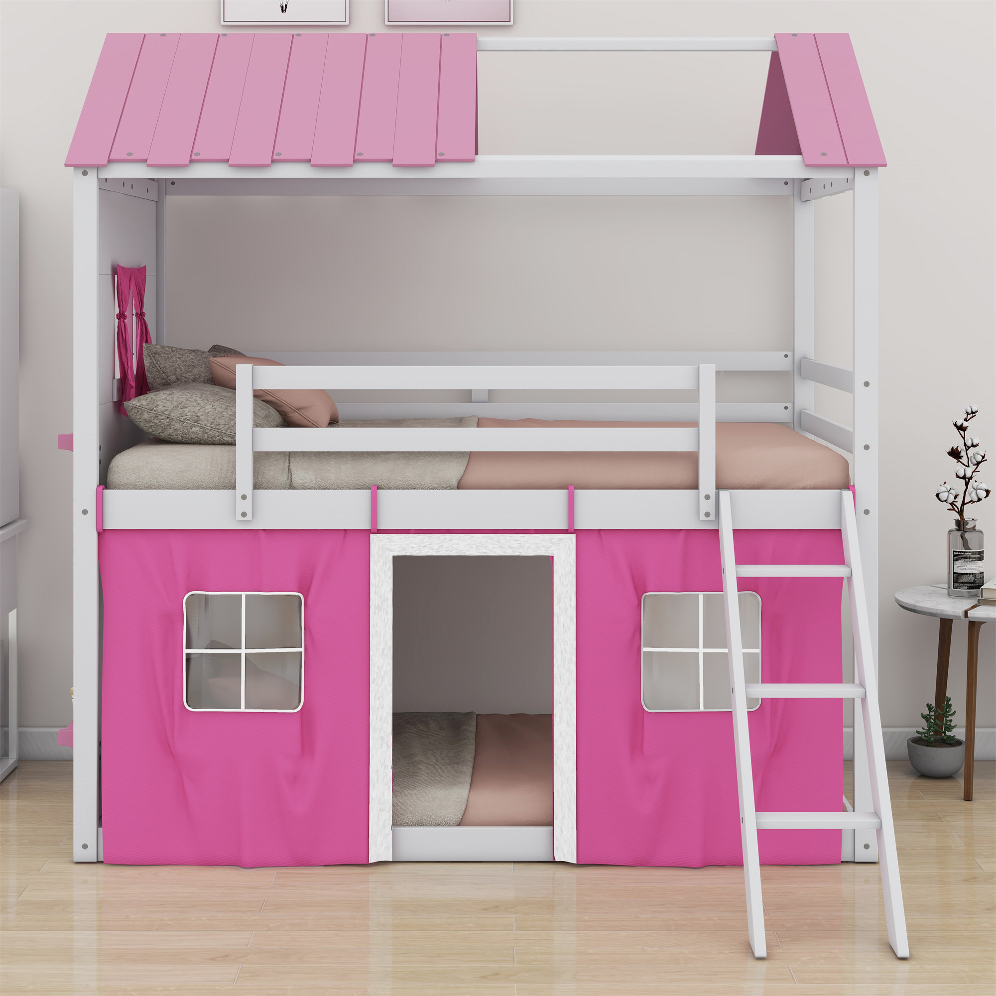 Harper Orchard Wood House Bed With Elegant Windows, Sills And Tent ...