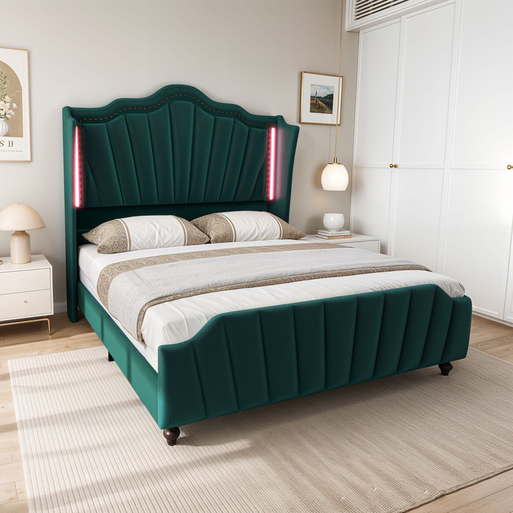 House of Hampton® Upholstered Wingback Scalloped Bed | Wayfair