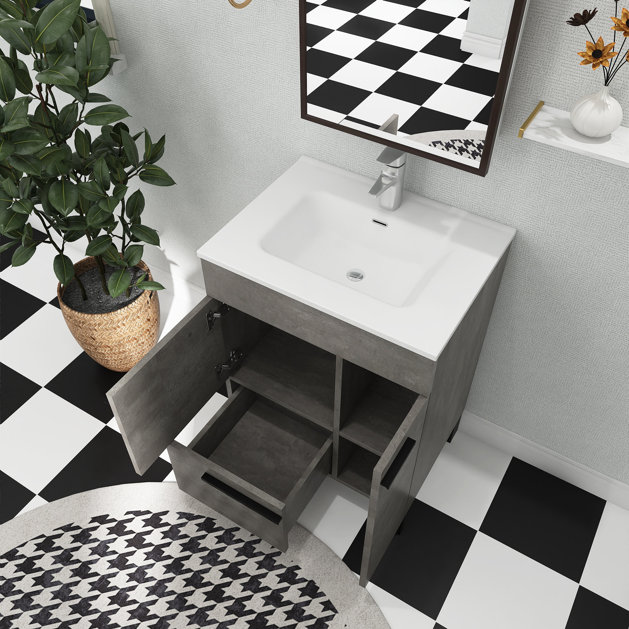 17 Stories Seliah 24'' Single Bathroom Vanity with Ceramic Top | Wayfair