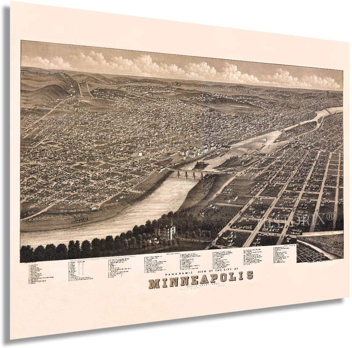 HISTORIC PRINTS HISTORIX Vintage 1879 Minneapolis Minnesota Map Poster ...