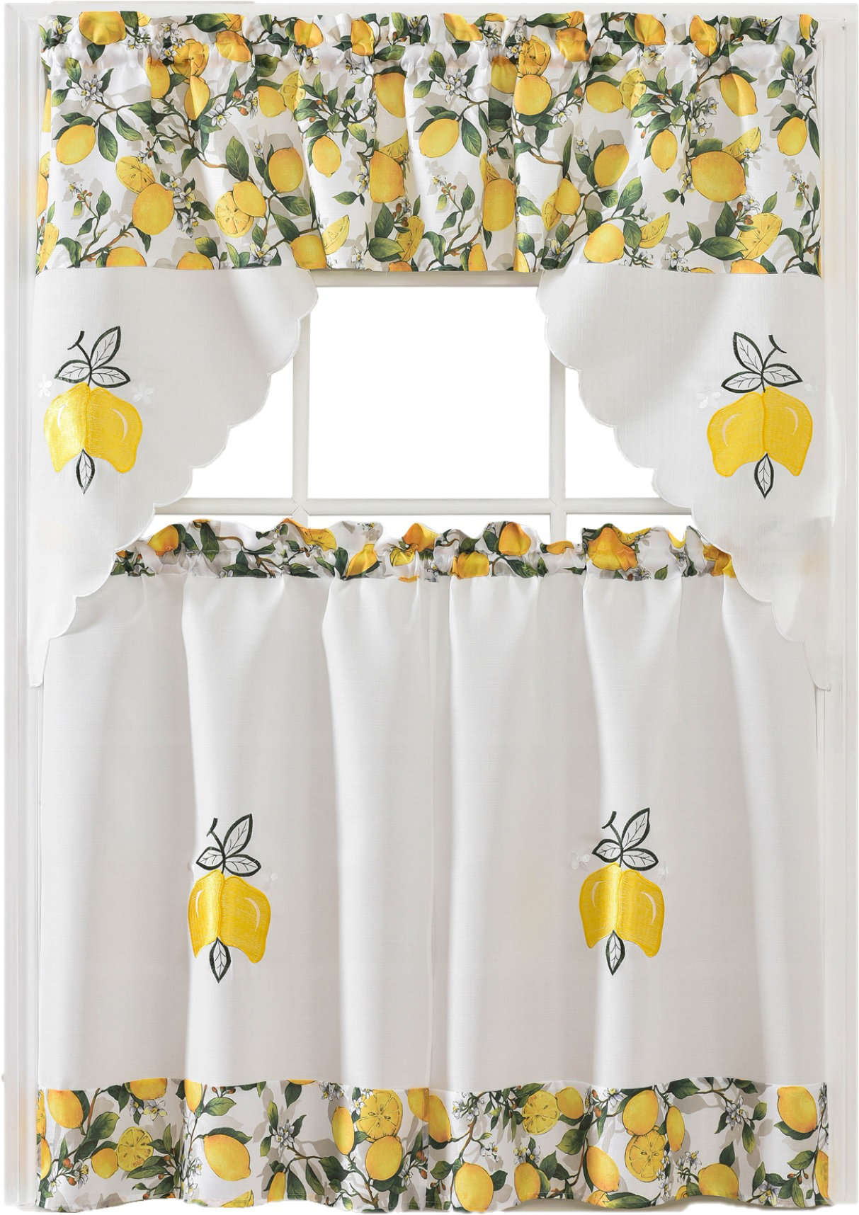 August Grove® Cordele Abstract Swag 60" Kitchen Curtain in White/Yellow ...