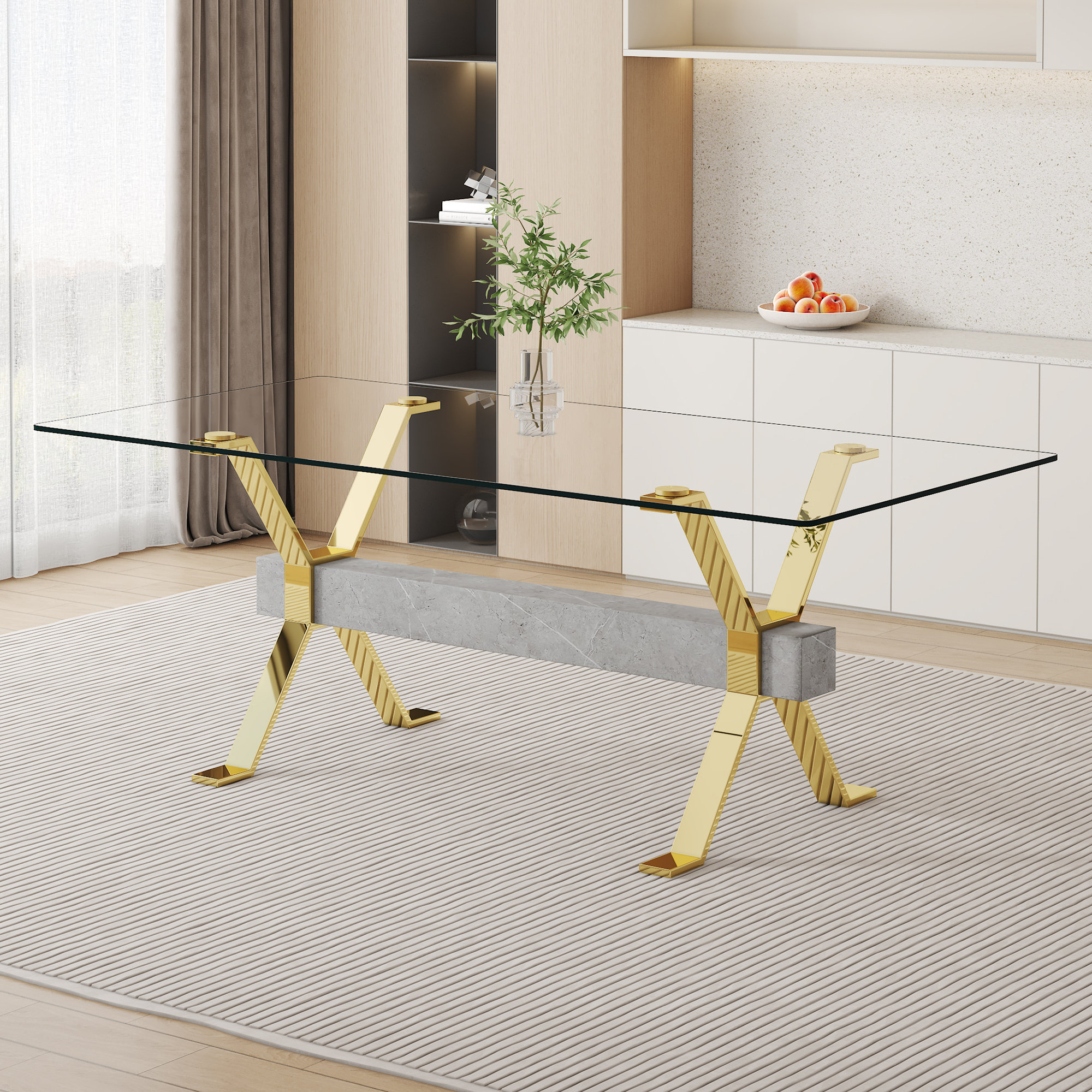 Ebullient 78.74'' Trestle Dining Table with glass top & Reviews ...