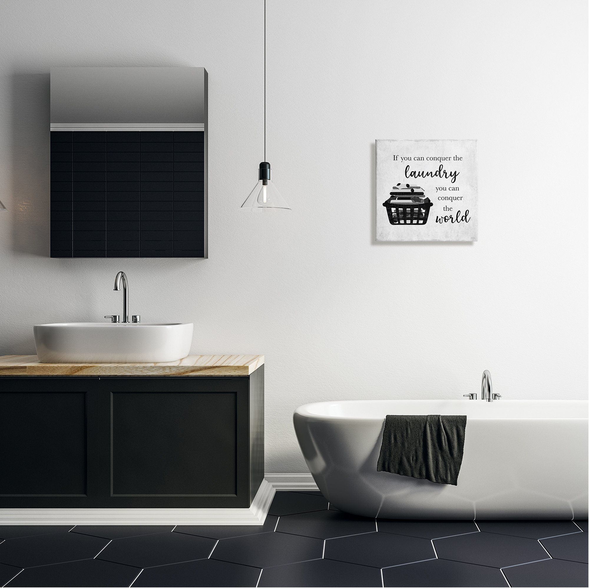 Stupell Industries Conquering Laundry & World Casual Home Phrase Canvas ...