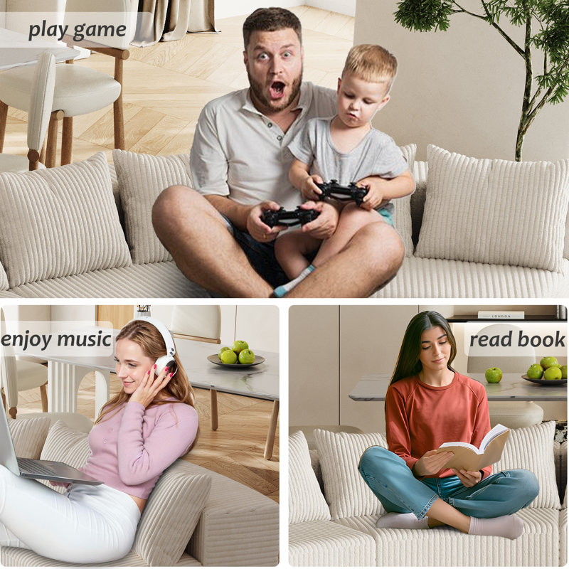 Latitude Run® Temica 90.5"W Corduroy Vacummed Curved Sectional, Low ...