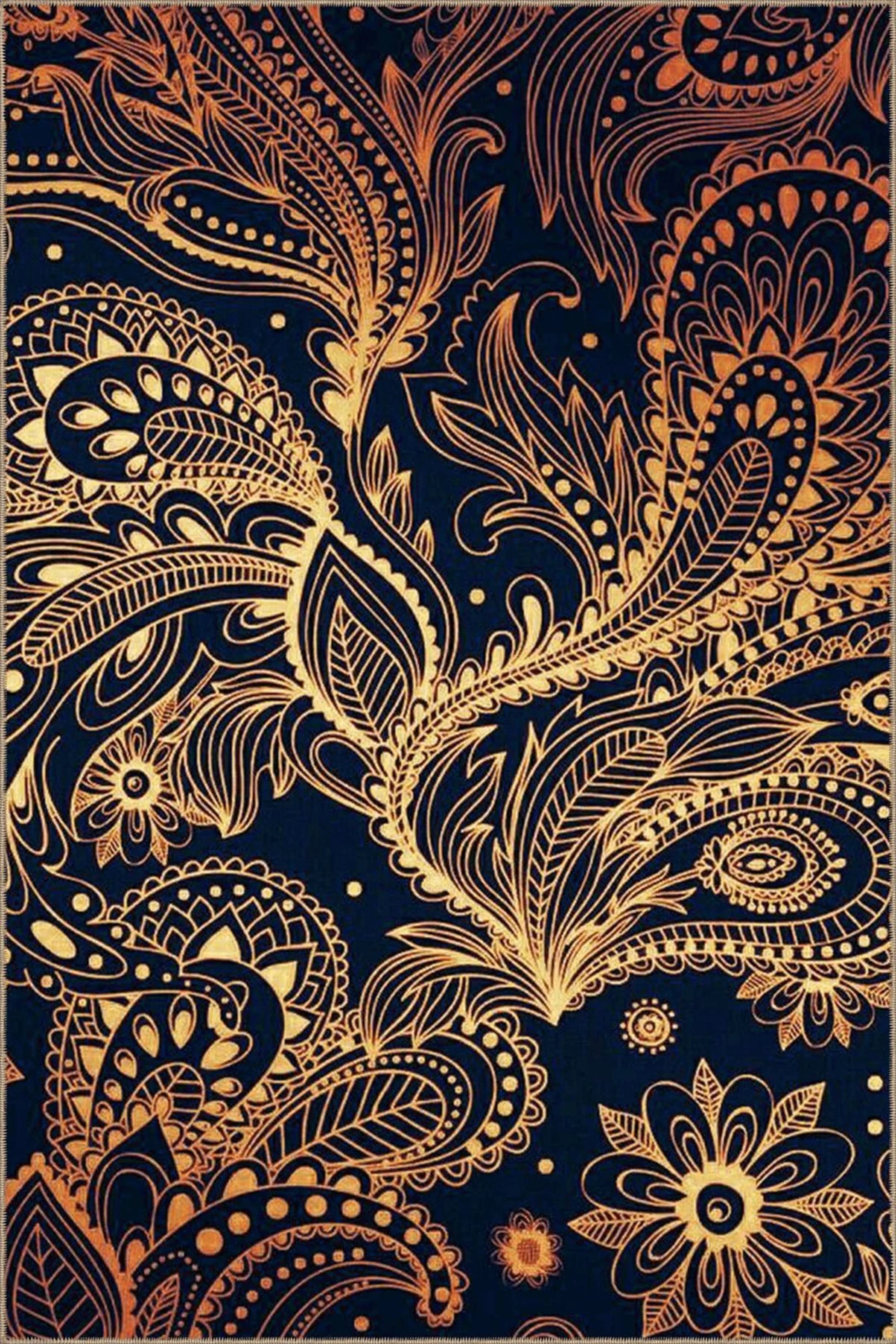 East Urban Home Navy Blue Themed Floral Abstract Figure Patterned ...