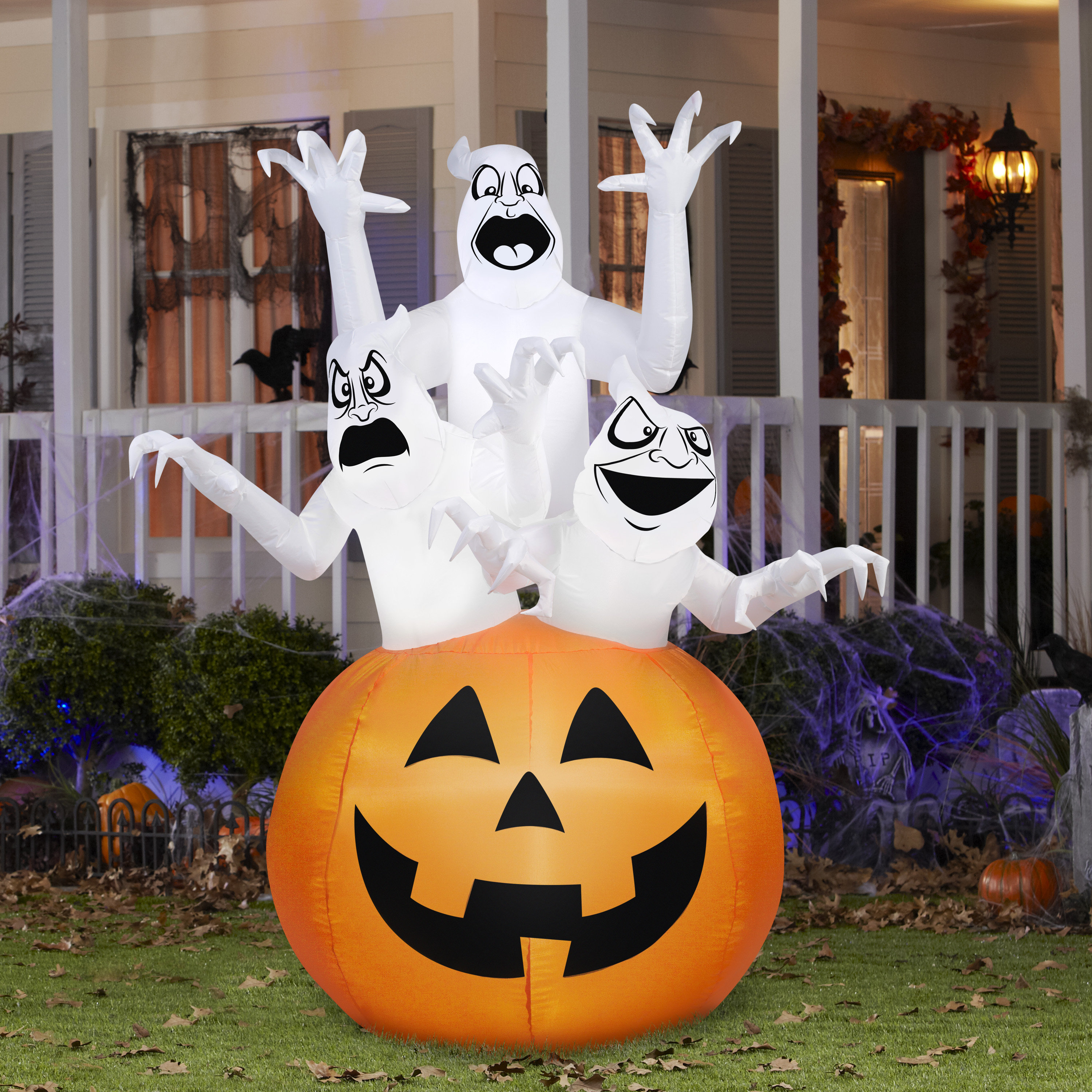 The Holiday Aisle® Airblown-Three Ghosts in Pumpkin Scene Inflatable ...