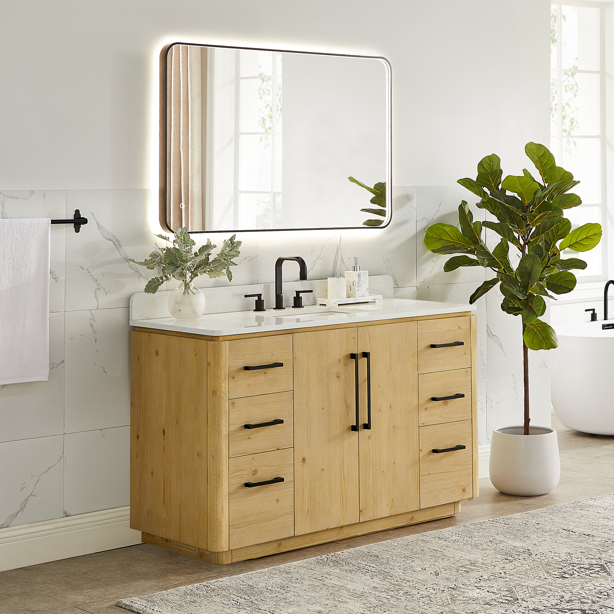 Hokku Designs Ronald 54" Single Bathroom Vanity in Nature Brown with ...