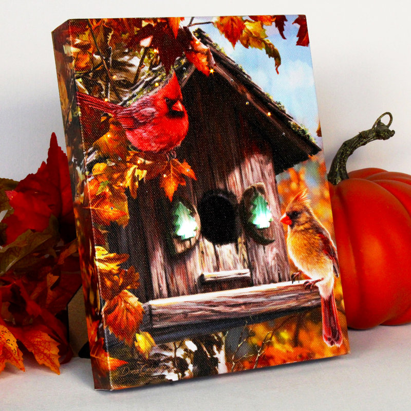The Holiday Aisle® Fall Cardinals 8x6 Mini Lighted Easel Back Canvas ...
