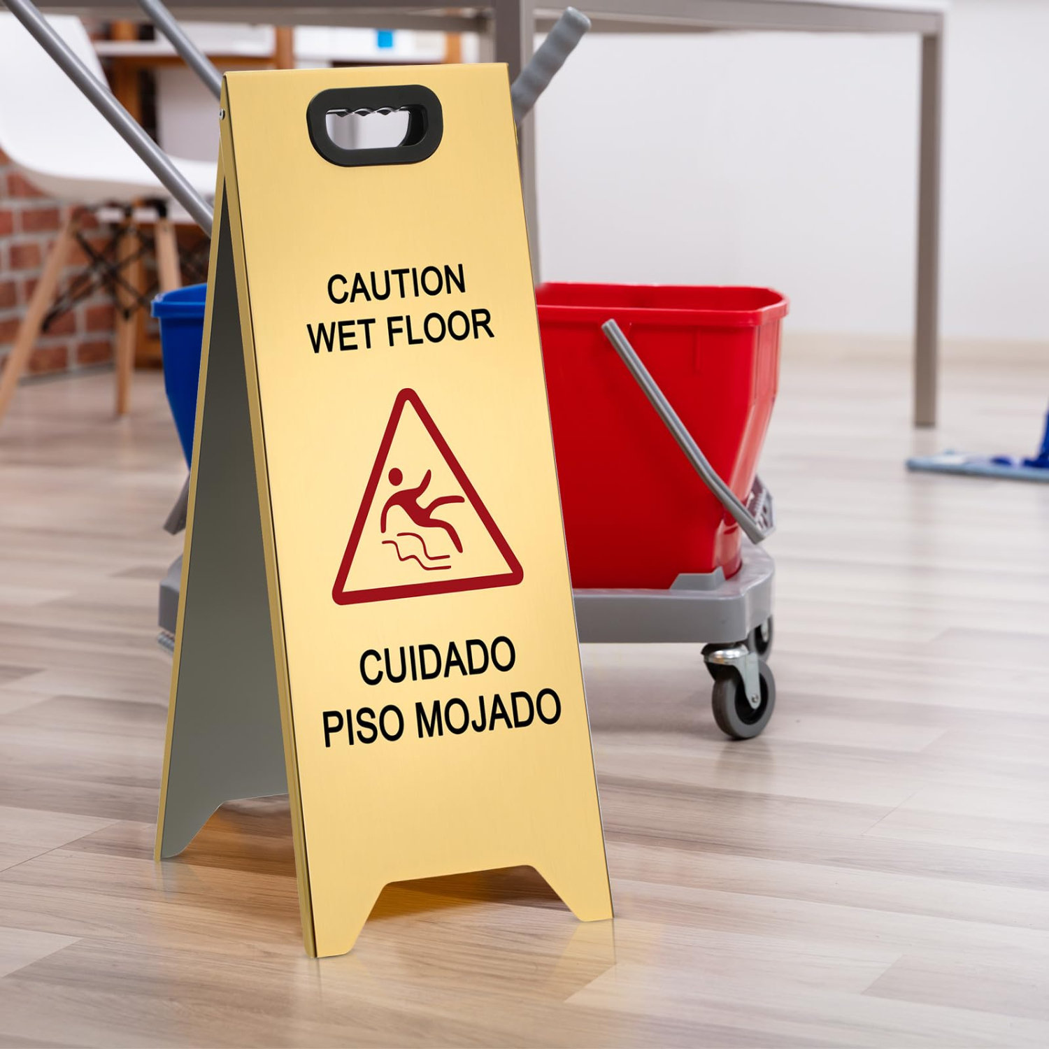 Orblue 2 Pcs 24 Inch Stainless Steel Wet Floor Sign, Heavy Duty Caution ...