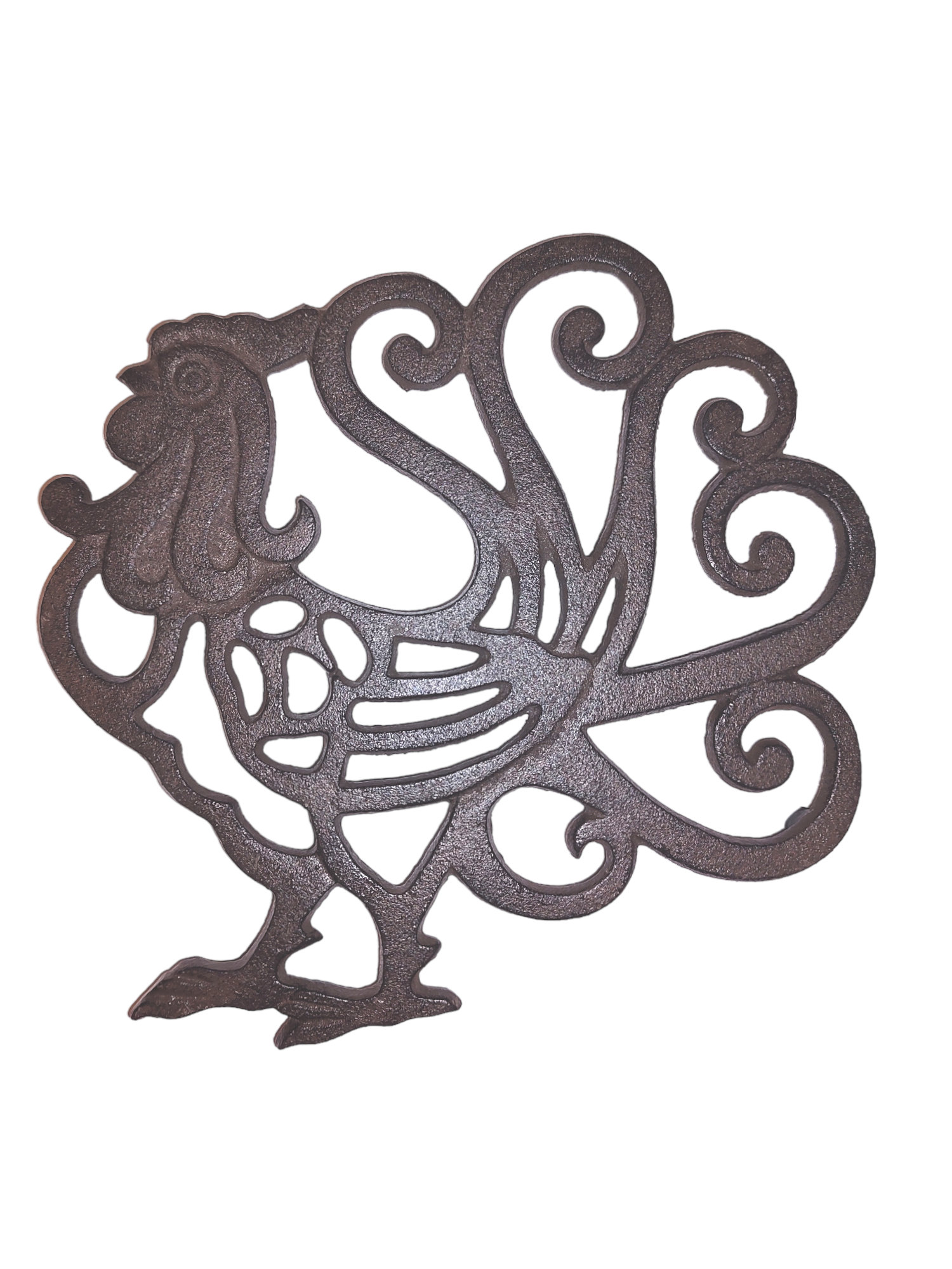 August Grove Rustic Brown Cast Iron Western Rooster Chicken Scrolls ...