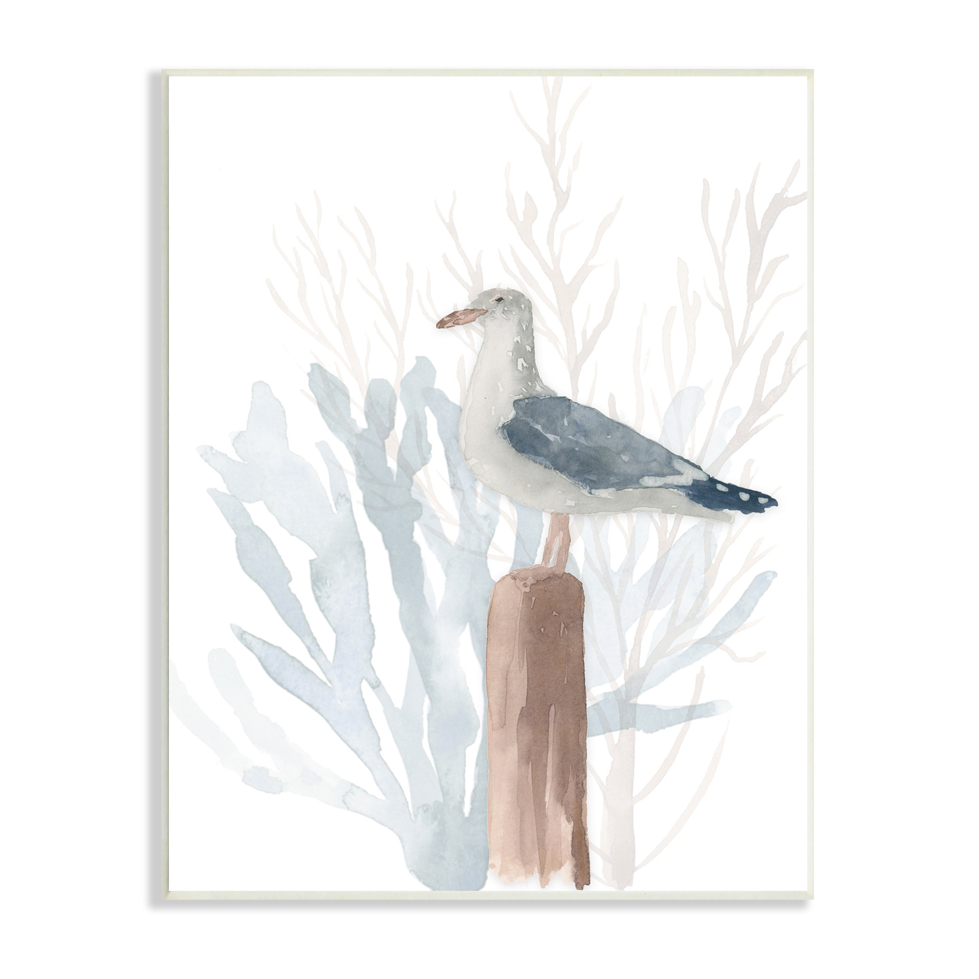 Stupell Industries Relaxed Nautical Seagull Beach Bird Blue Sea Coral ...