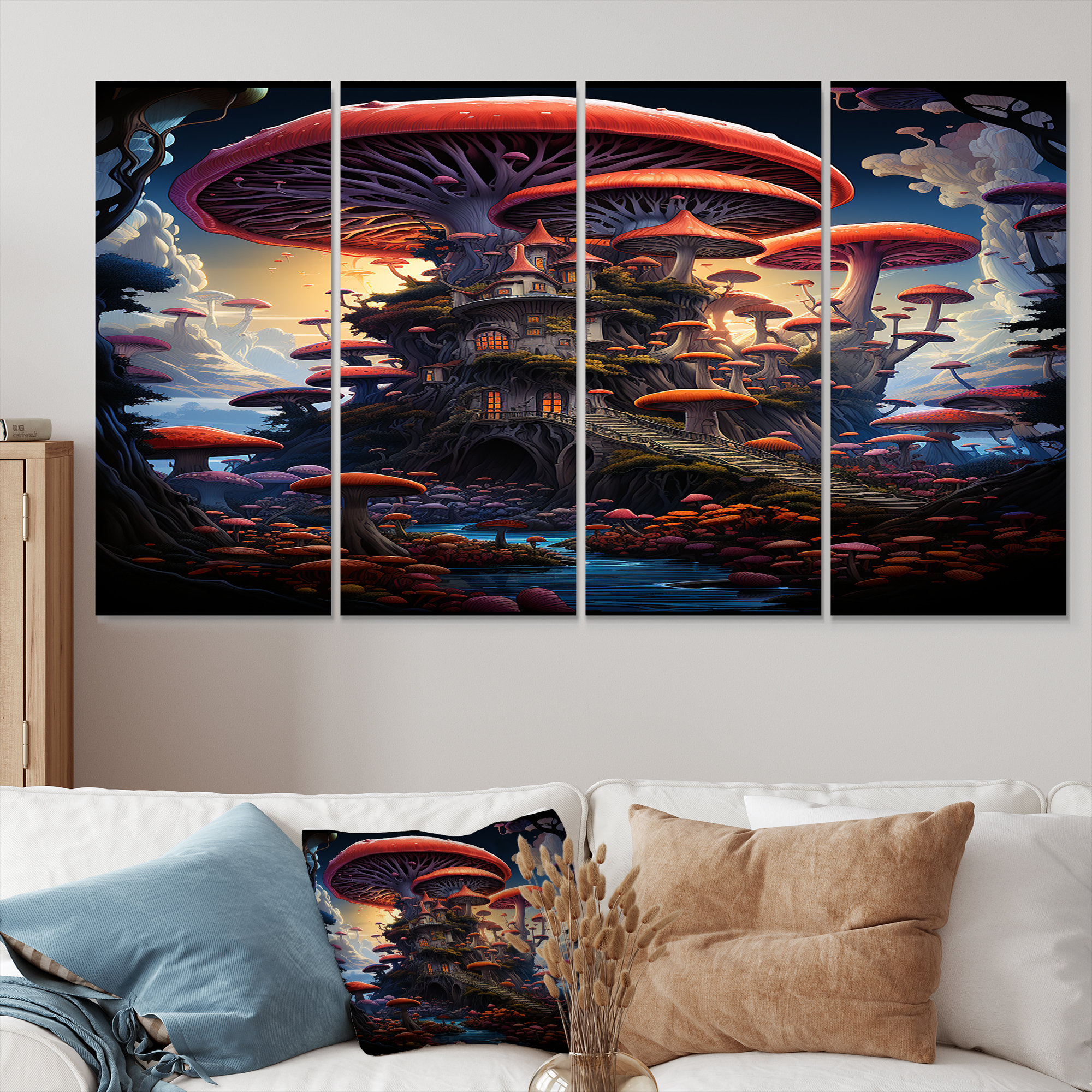 Winston Porter Mushroom Magical Forest City - Abstract Landscape Wall ...