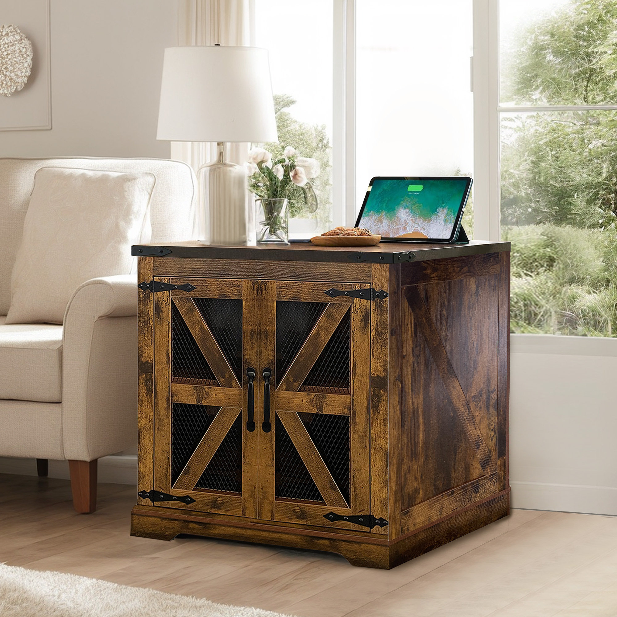 August Grove® Sharleen Farmhouse Square End Table, with Charging ...