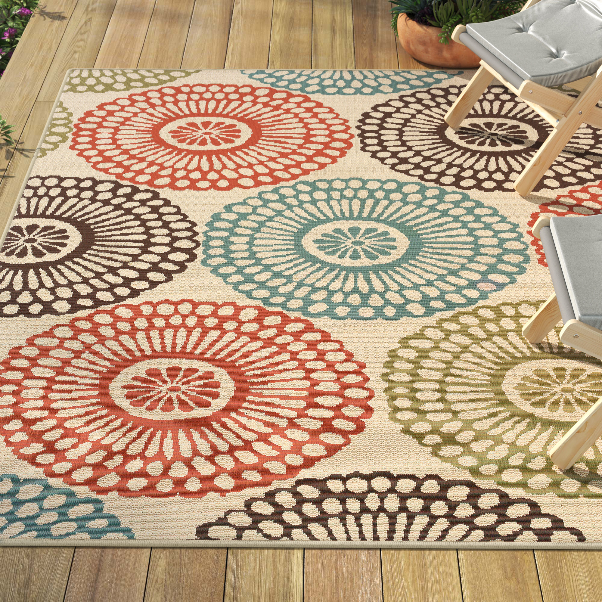 Sol 72 Outdoor™ Baringer Beige/ Teal/ Orange Indoor/Outdoor Rug ...