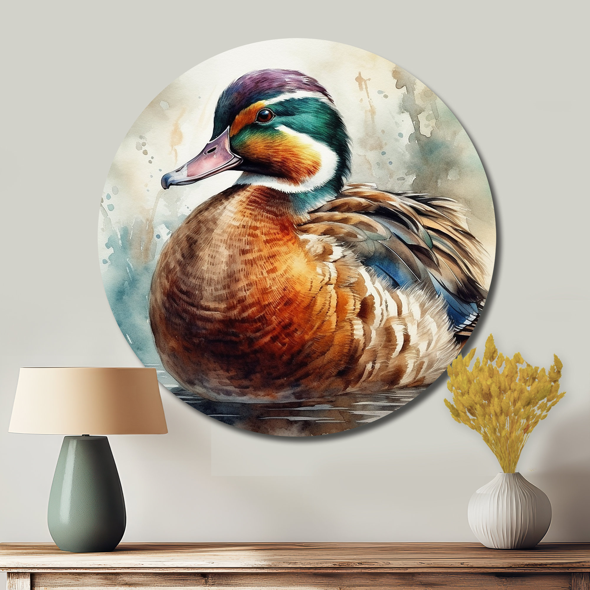 August Grove® Magnificent_Male Duck IV - Animals Round Metal Wall Home ...