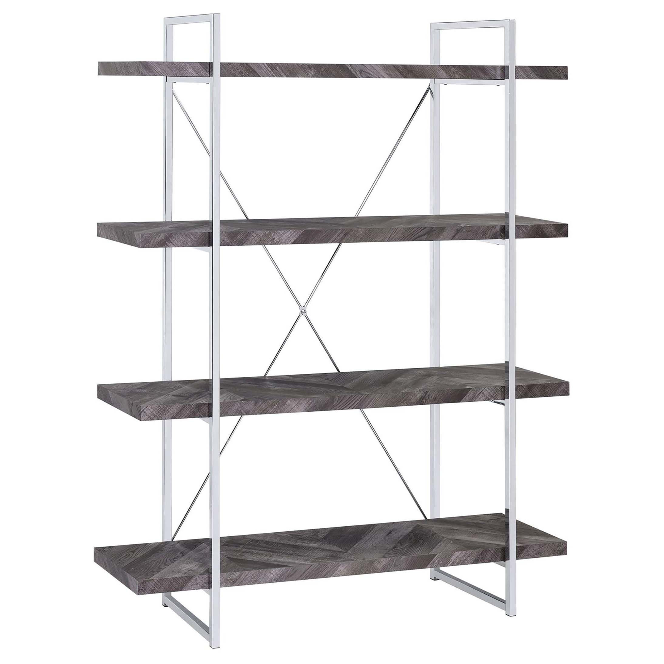 Latitude Run® Rustic Grey Herringbone Bookcase with Full-Length Shelf ...