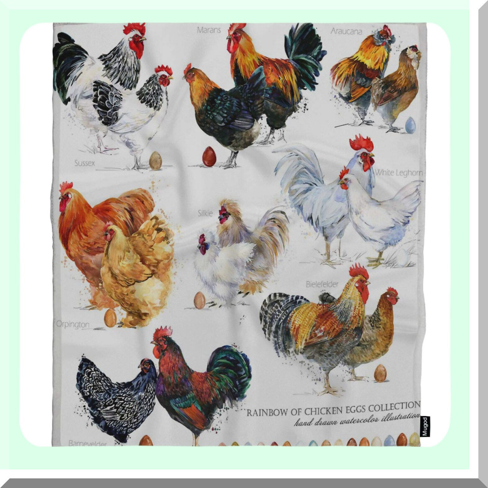 BRBCA Farmyard Flock Flannel: Hand-Drawn Watercolor Chicken Breed Throw ...