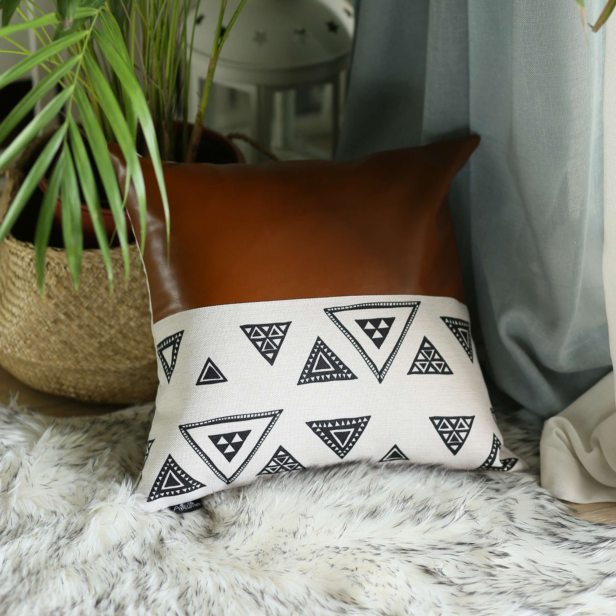 Apolena Decorative Faux Leather Pillowcase Decorative Geometric Square ...