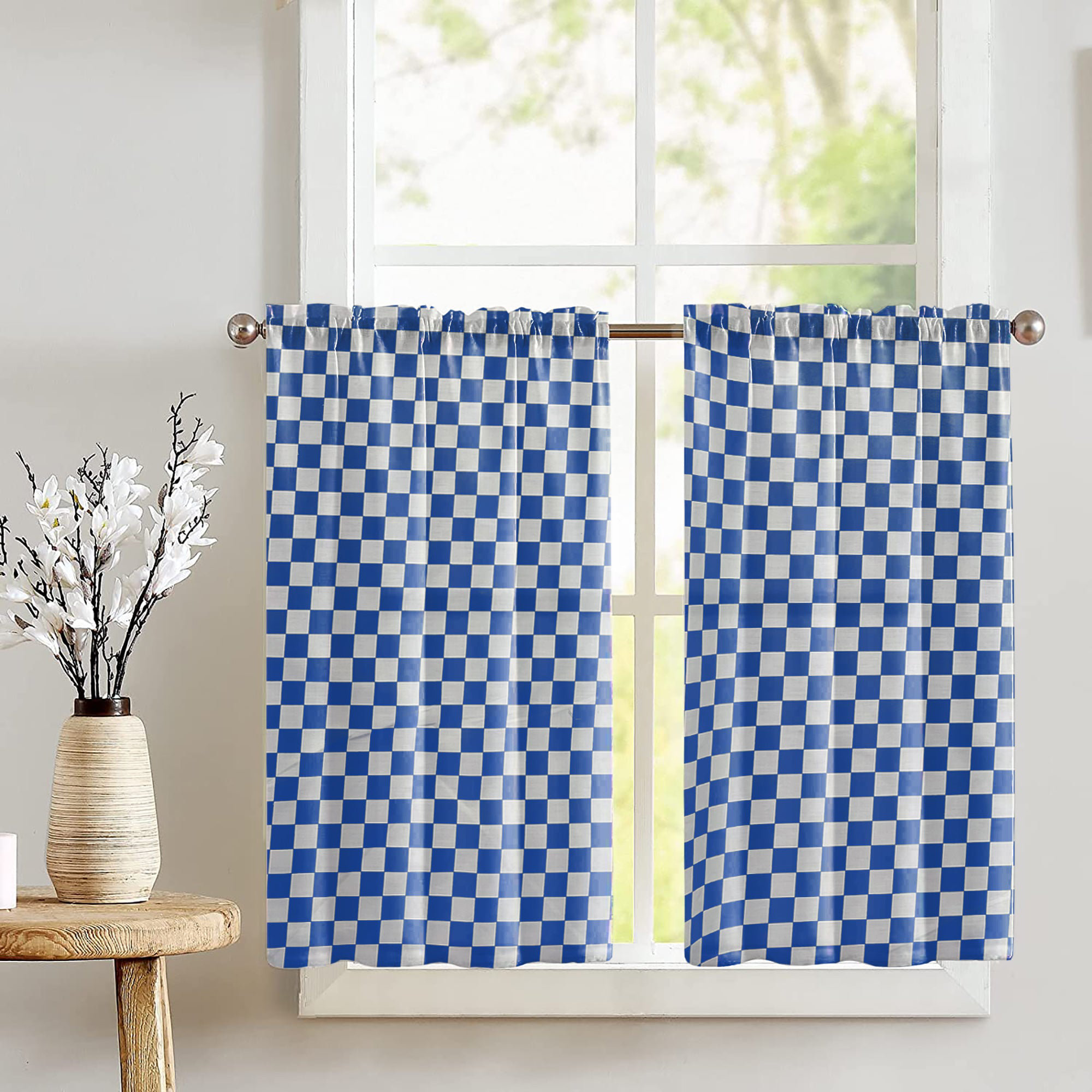 lovemyfabric Checkerboard Print Cafe Tier Curtains | Wayfair