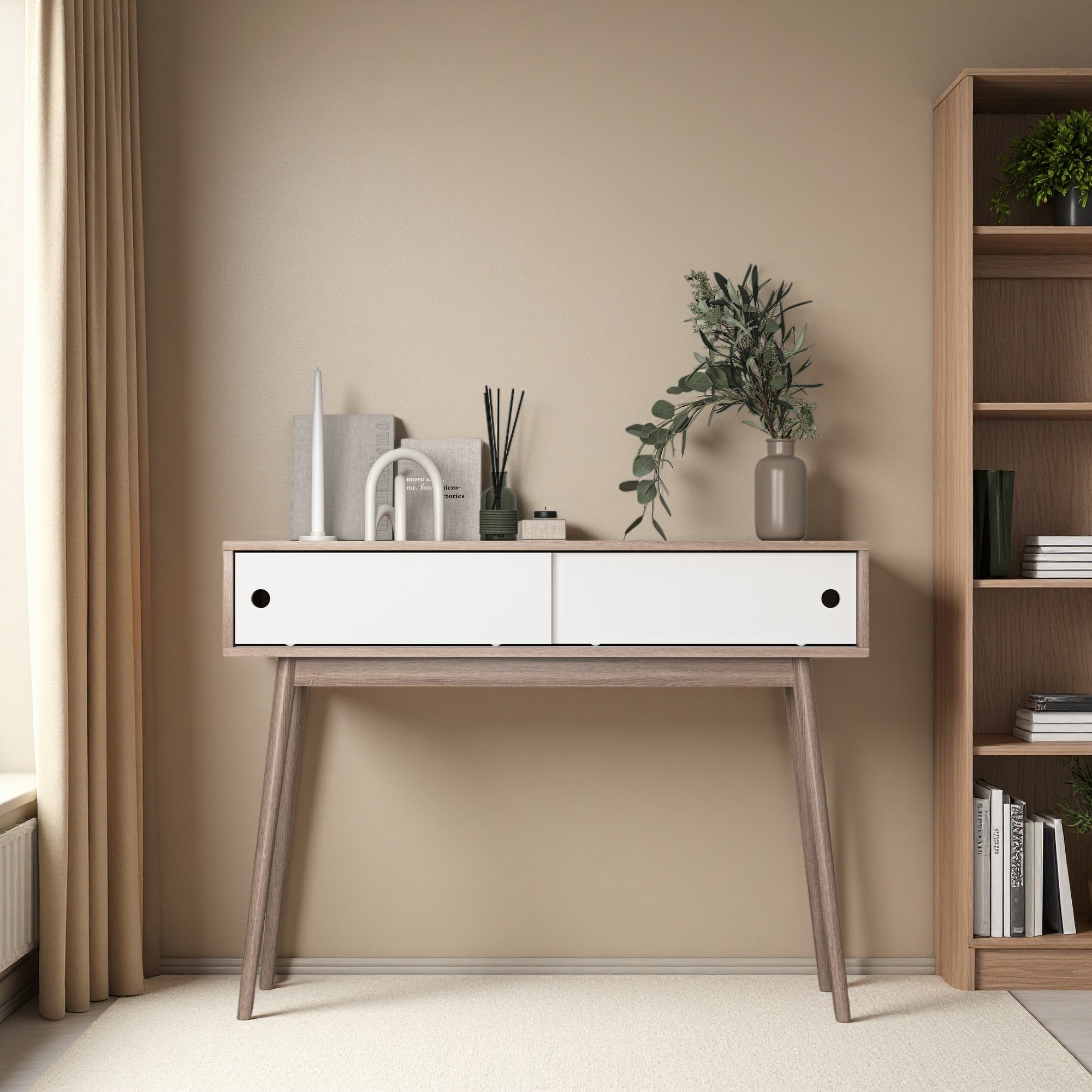 George Oliver Entryway Table With 2 White Sliding Doors, Console Table ...
