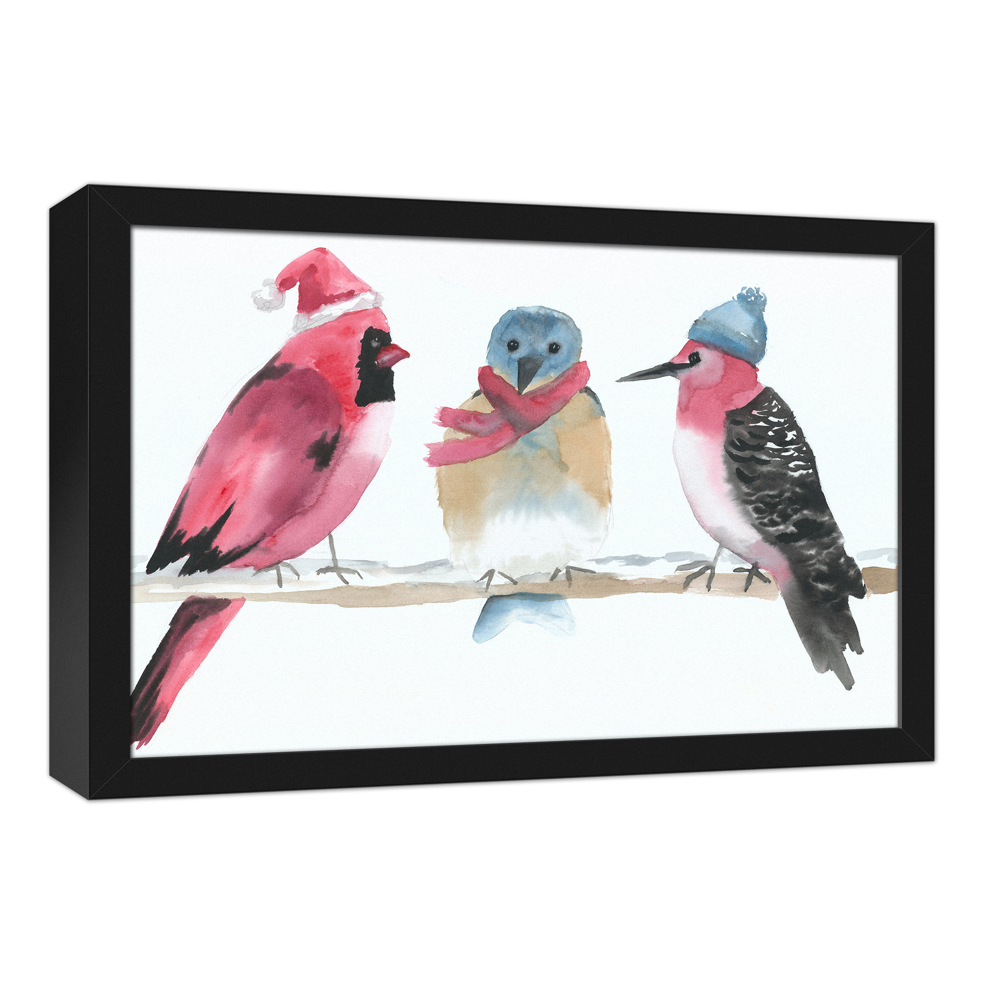 The Holiday Aisle® 'Winter Birds' Framed Watercolor Painting Print on ...