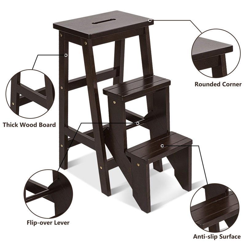 Alcott Hill® Cantrell 3 - Step Wood Lightweight Folding Step Stool ...